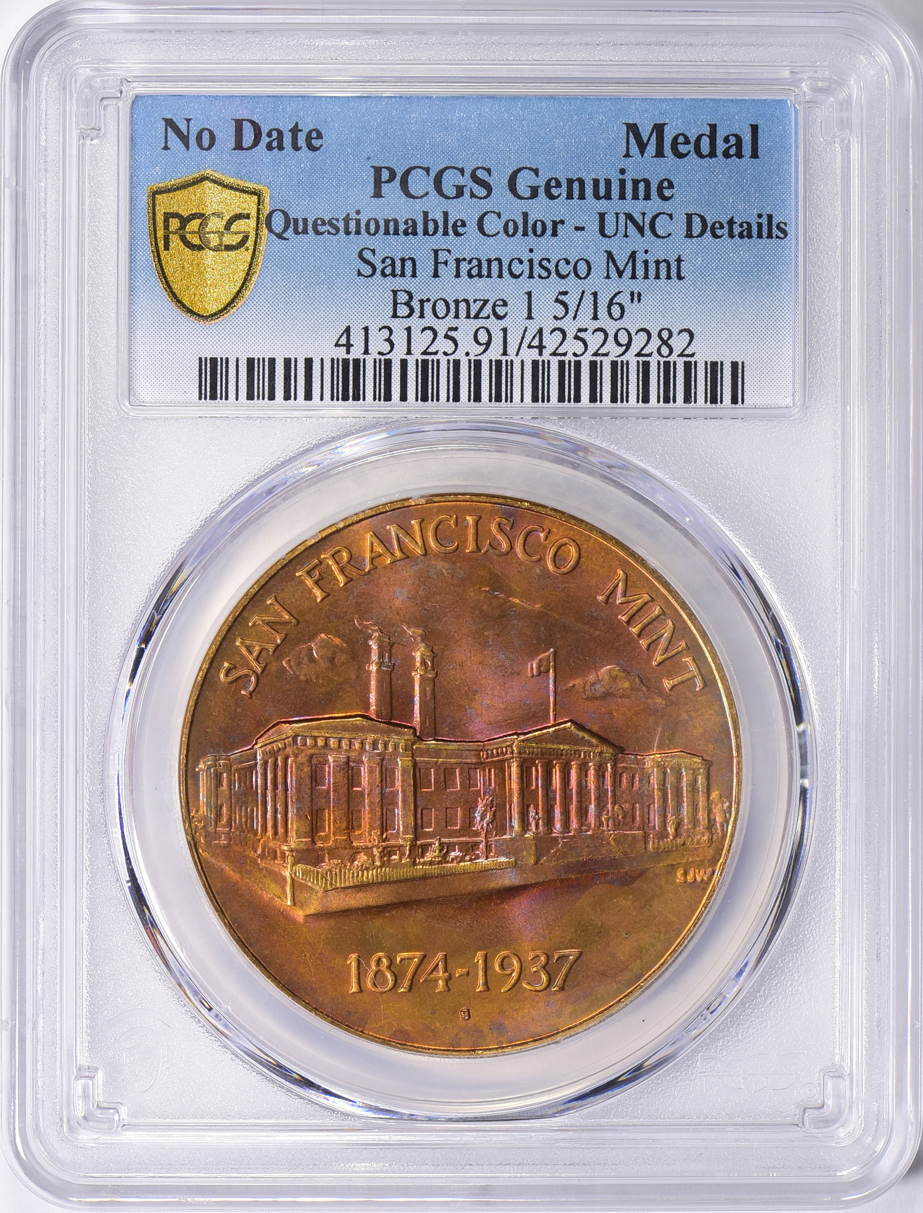 No Date Bronze 1 5/16'' San Francisco Mint U.S. Mint Medal PCGS Genuine ...
