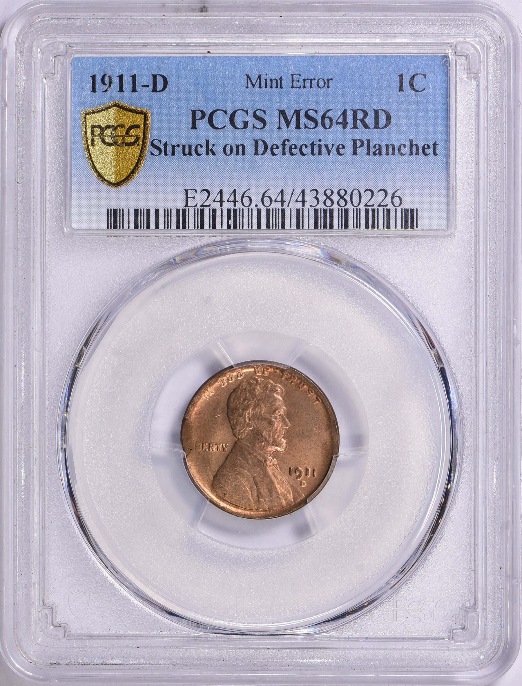 Mint Error 1911-D Lincoln Cent Struck on Defective Planchet PCGS MS-64 RD | PCGS Cert #43880226 ...