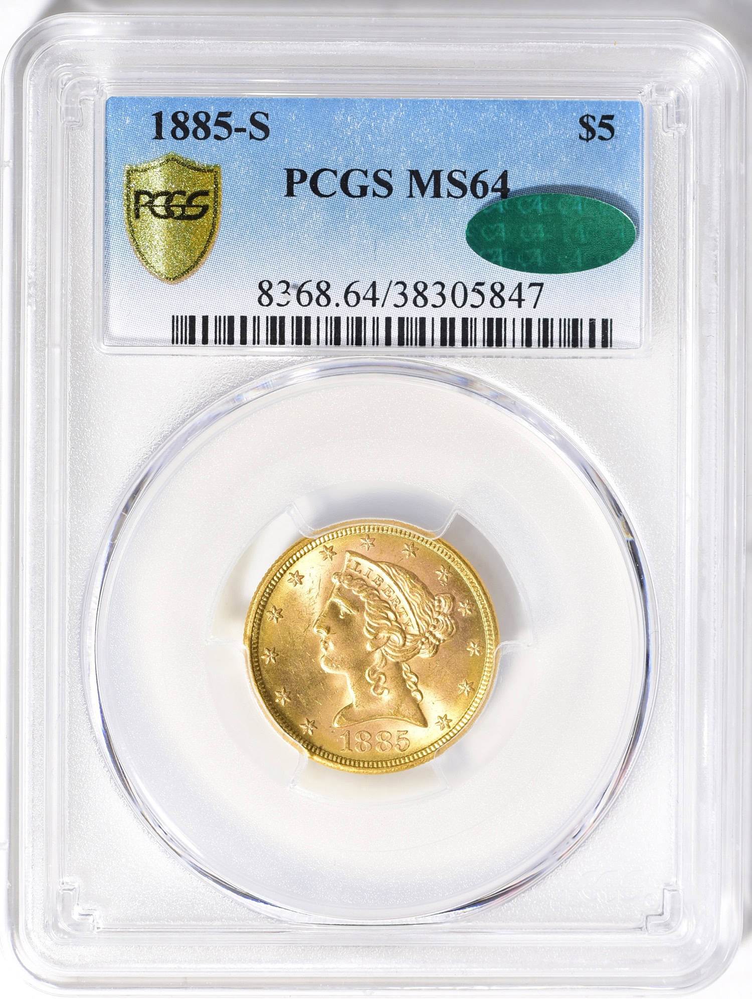 1885-S Liberty Gold Half Eagle PCGS MS-64 (CAC Green) (Item 1778568) | GreatCollections Coin ...
