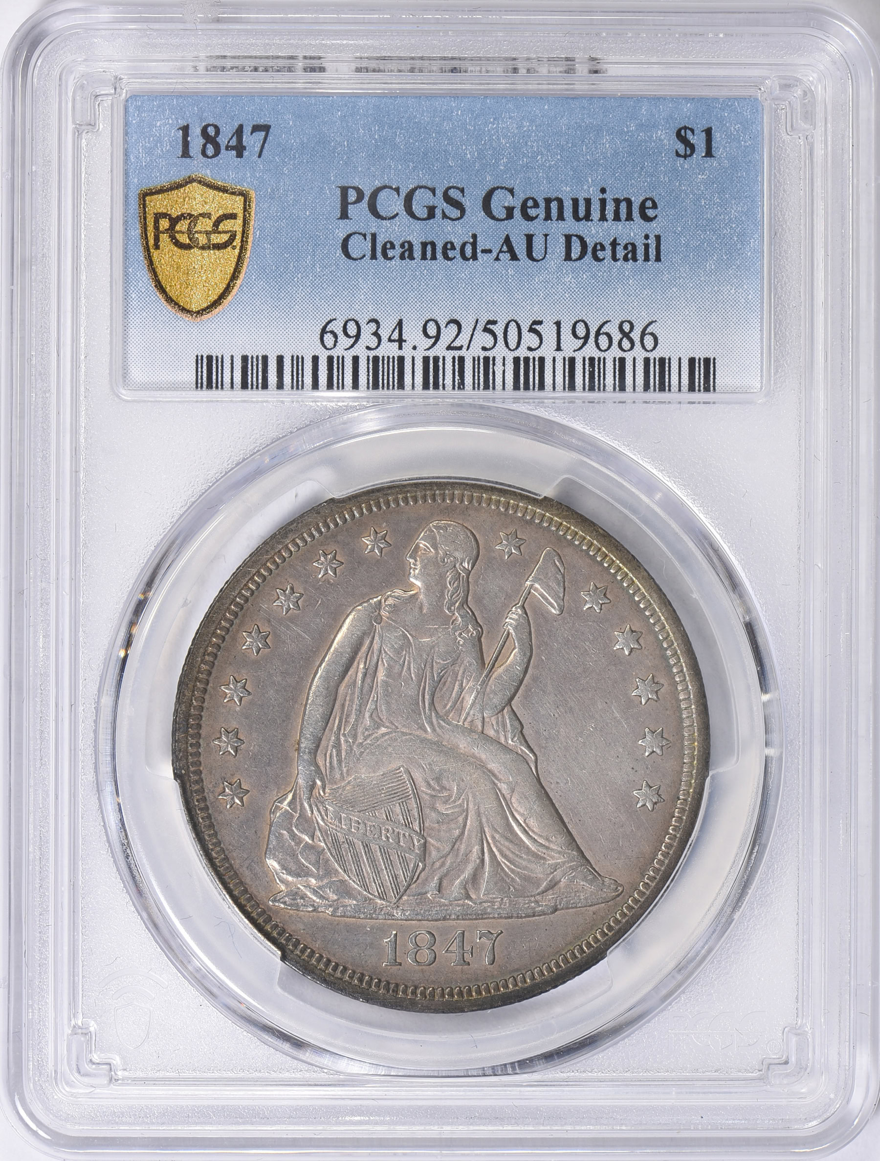 1847 Seated Liberty Silver Dollar PCGS Genuine AU Details (Item 1778578) | GreatCollections Coin ...