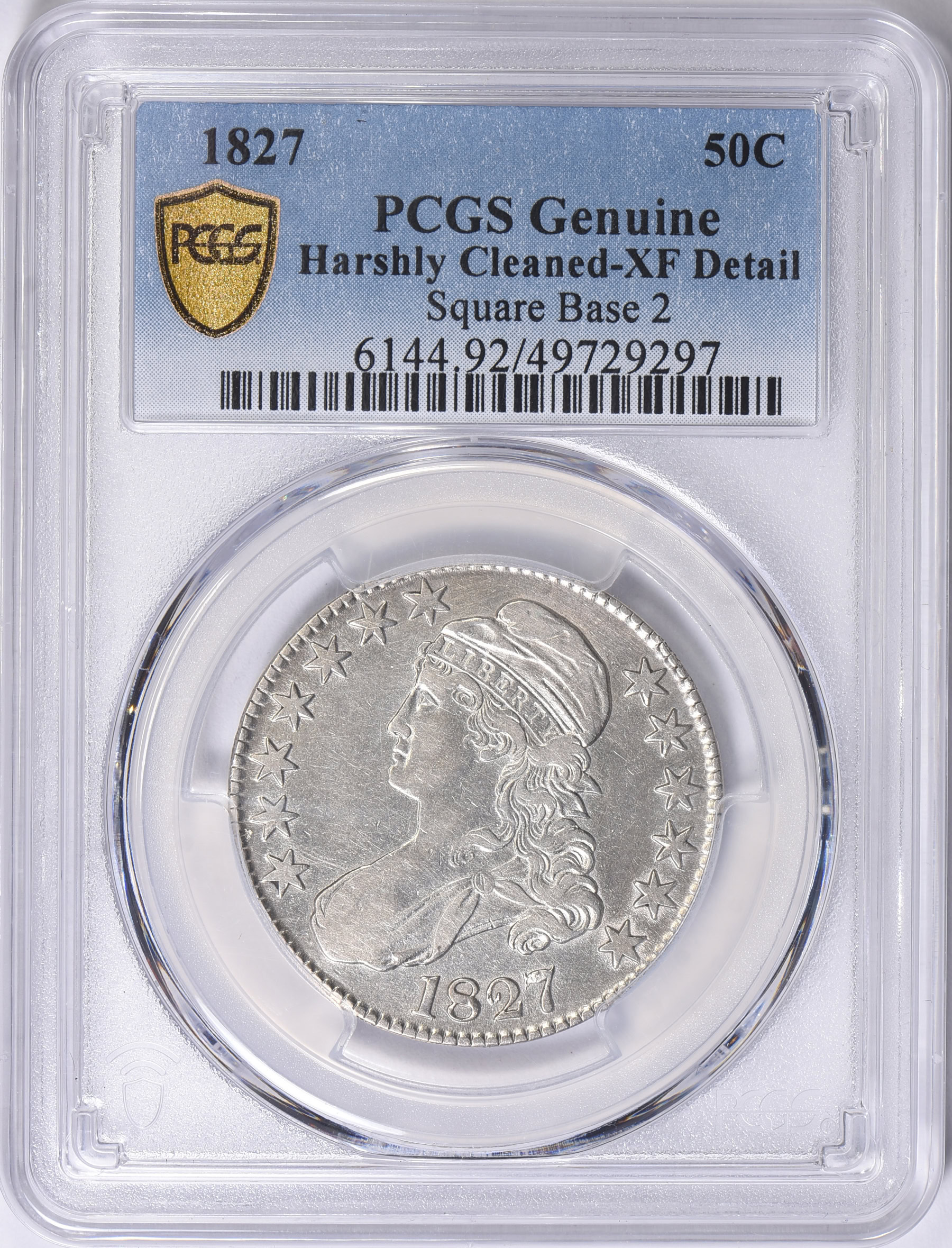 1827 Capped Bust Half Dollar Square Base 2 PCGS Genuine XF Details ...