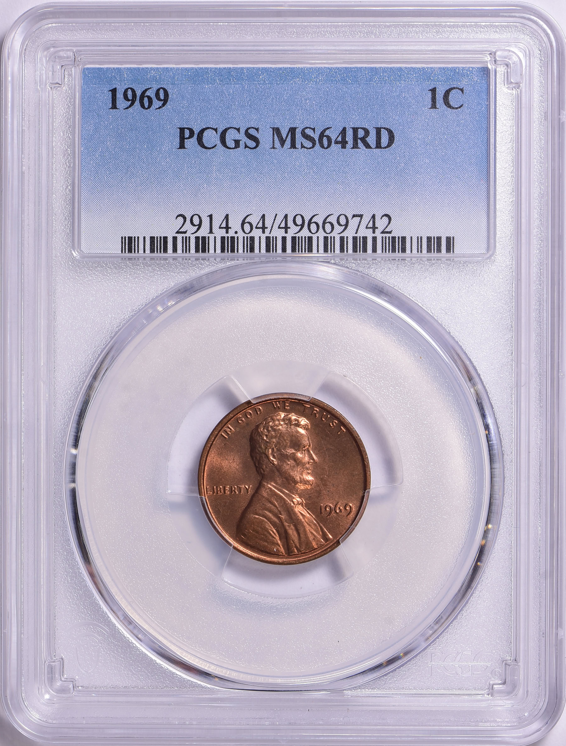 1969 Lincoln Cent PCGS MS-64 RD (Item 1778588) | GreatCollections Coin ...
