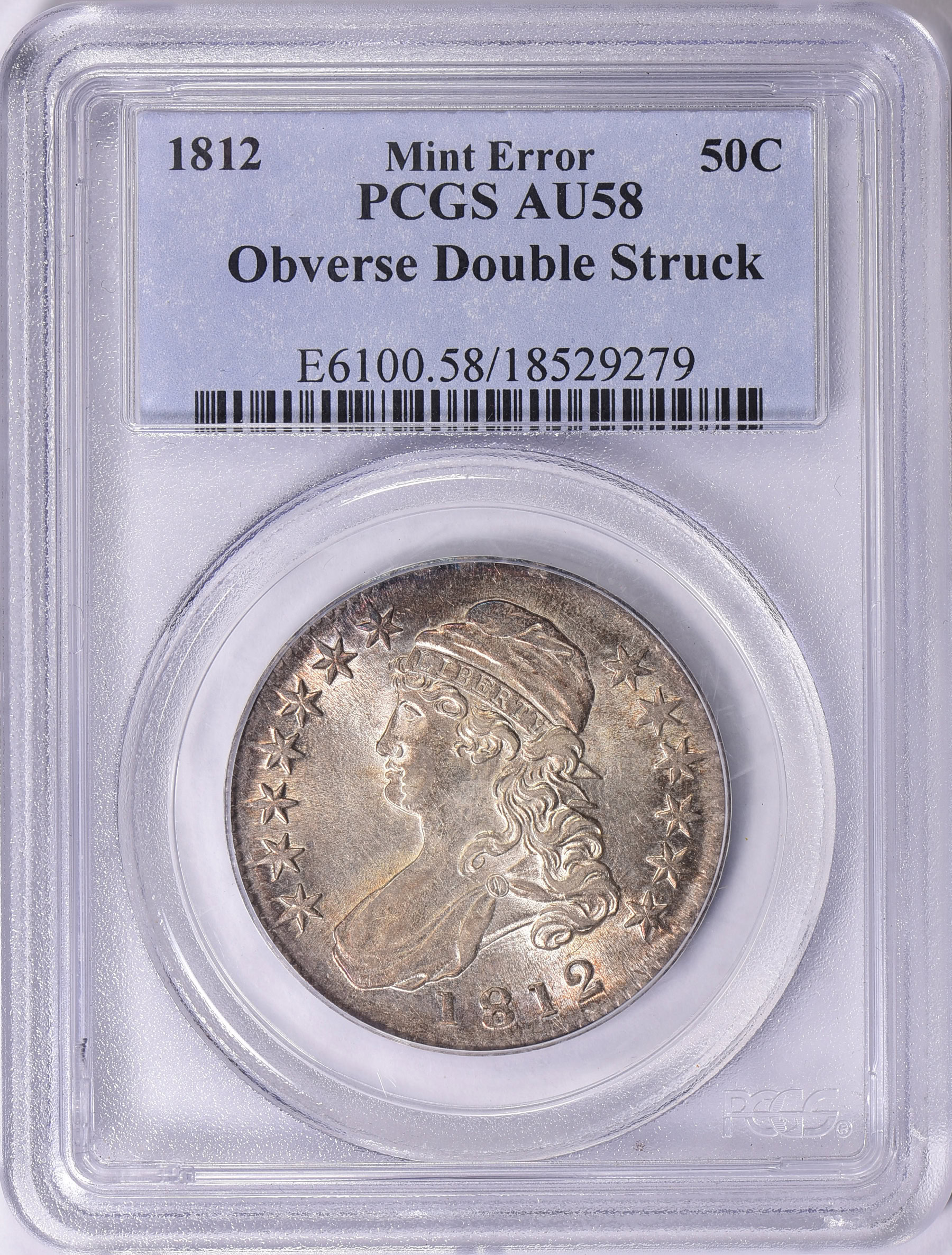 Mint Error 1812 Capped Bust Half Dollar Obverse Double Struck PCGS AU ...
