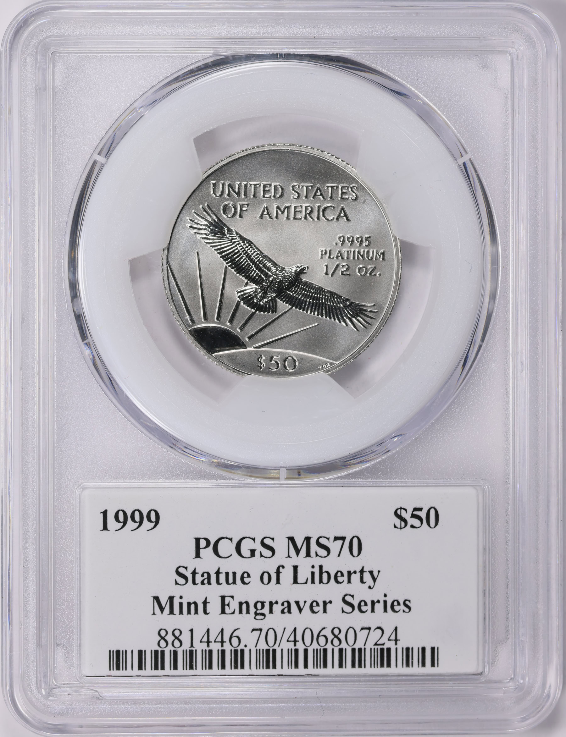 1999 $50 Half-Ounce Platinum American Eagle Statue of Liberty Mint ...