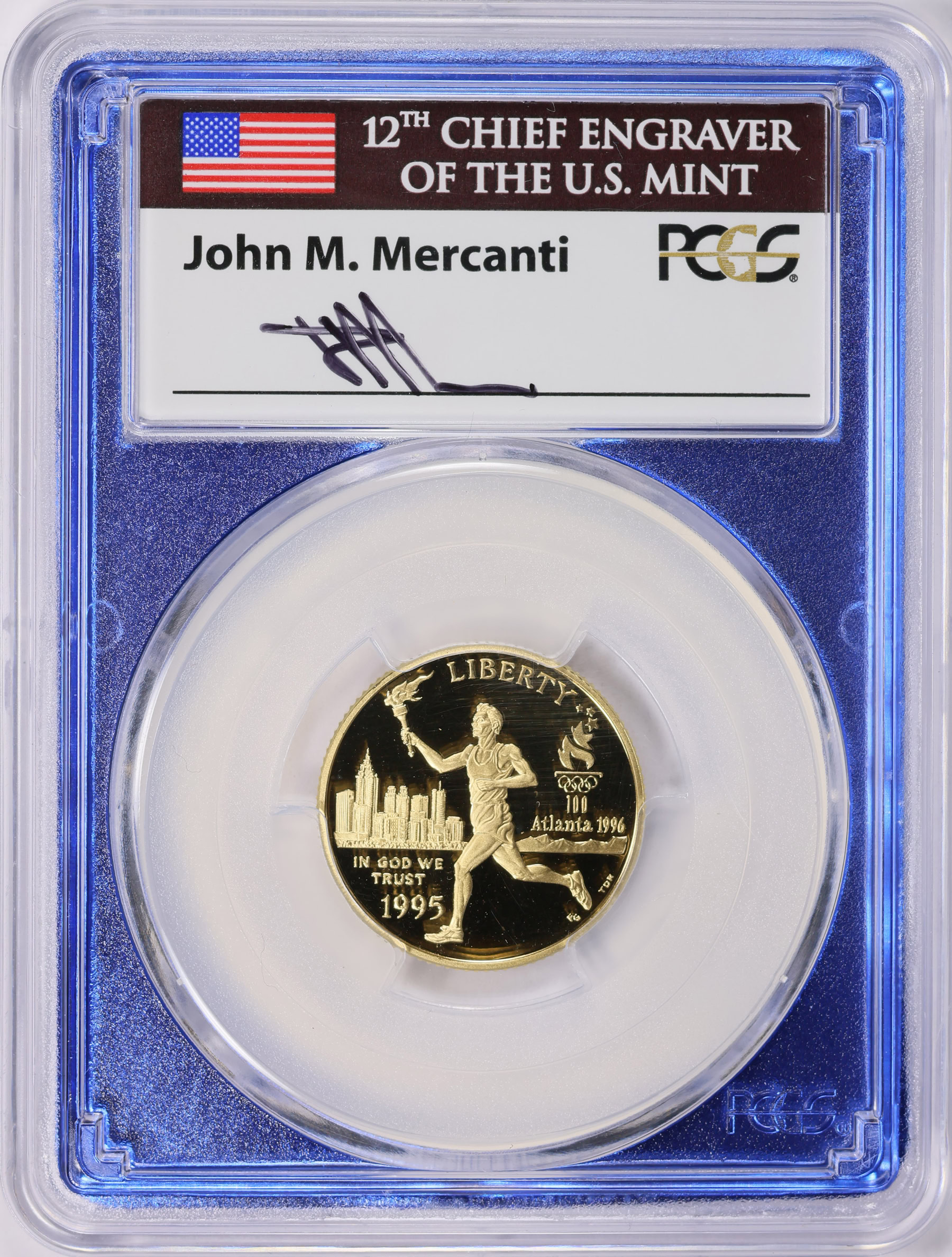 1995-W XXVI Olympiad Torch Runner Gold $5 Mint Engraver Series PCGS ...