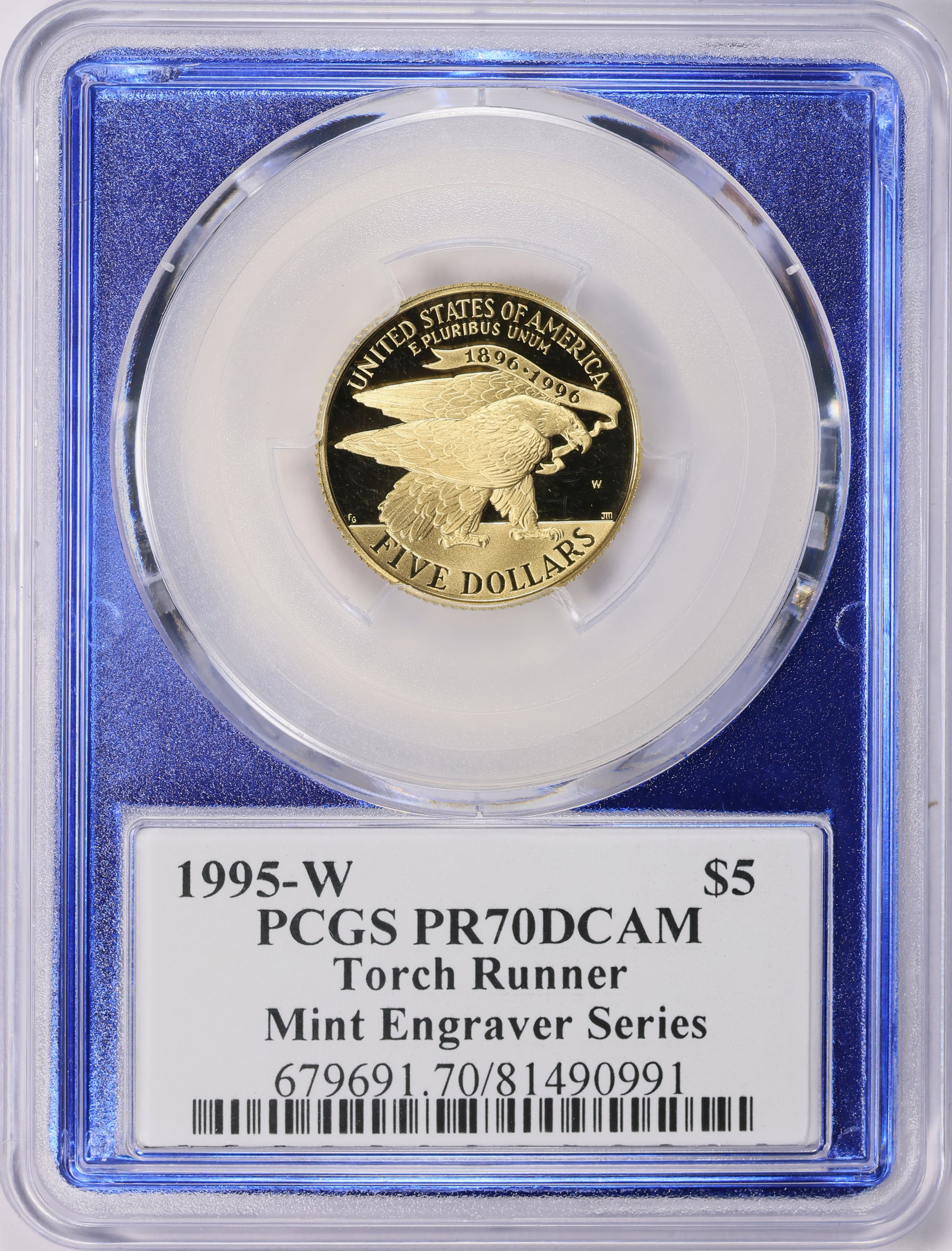 1995-W XXVI Olympiad Torch Runner Gold $5 Mint Engraver Series PCGS ...