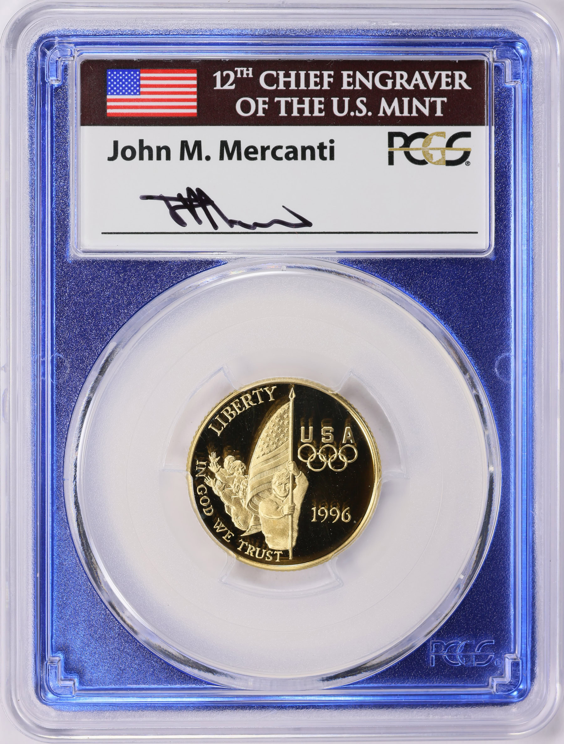 1996-W XXVI Olympiad Flag Bearer Gold $5 Mint Engraver Series PCGS ...