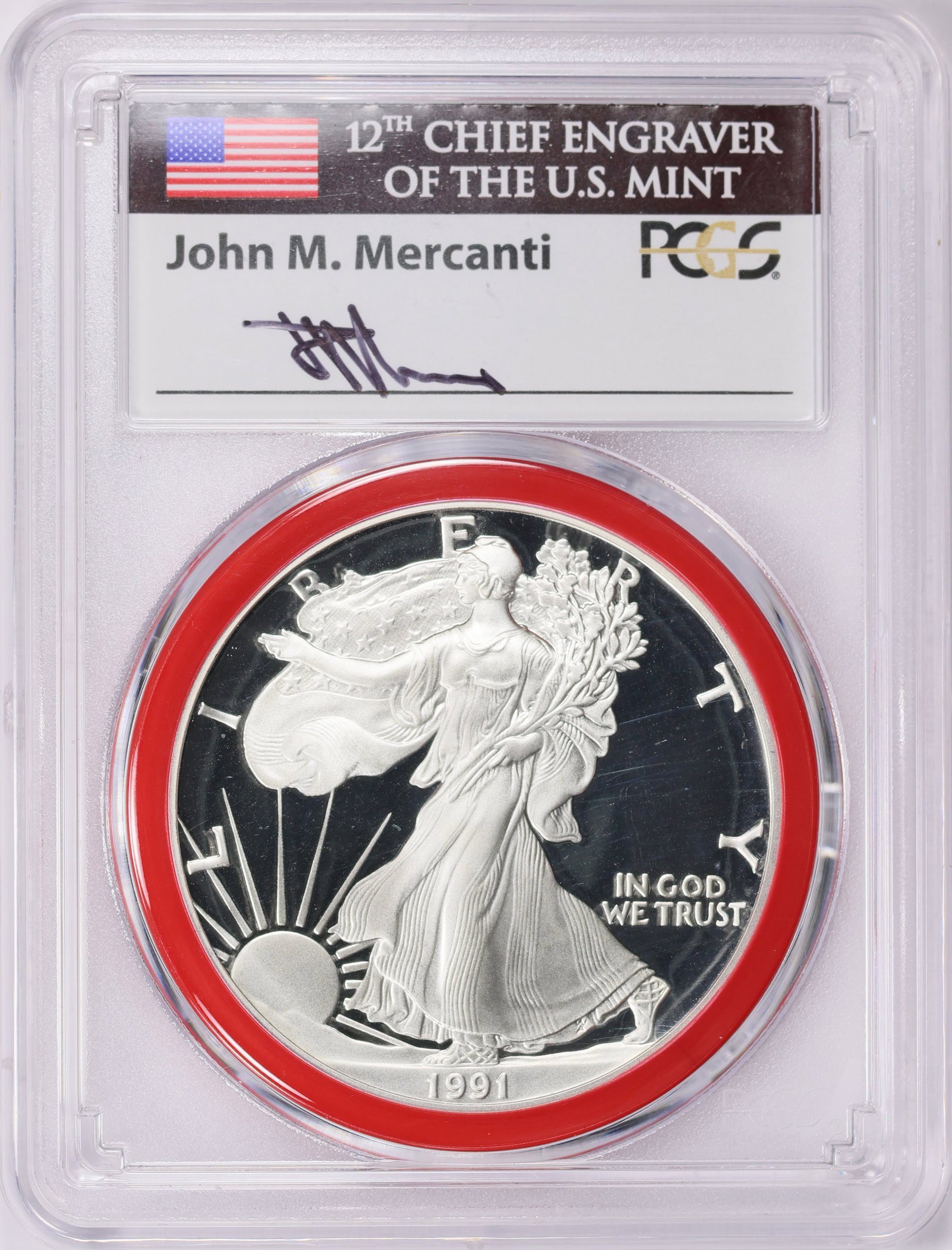 1991-S $1 Silver Eagle Mint Engraver Series PCGS Proof-70 DCAM ...