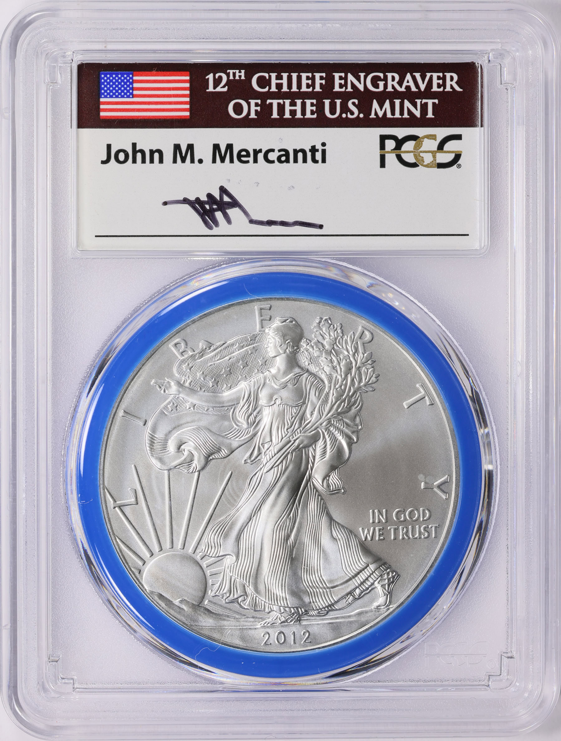 2012-W $1 Silver Eagle Burnished Struck at West Point Mint Engraver Series PCGS SP-70 (Mercanti ...