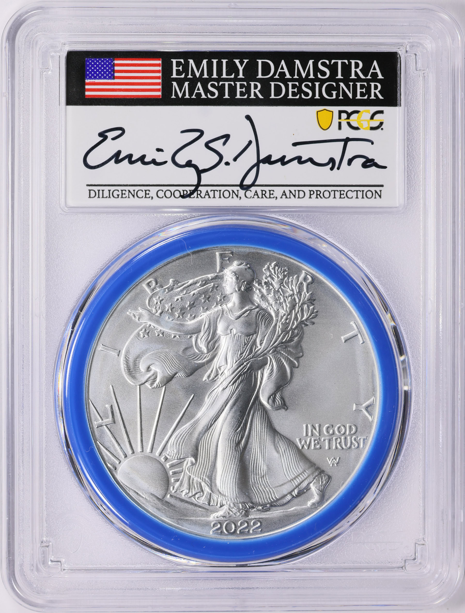 2022-W $1 Silver Eagle Burnished Mint Designer Series Advanced Release PCGS SP-70 (Emily Damstra ...