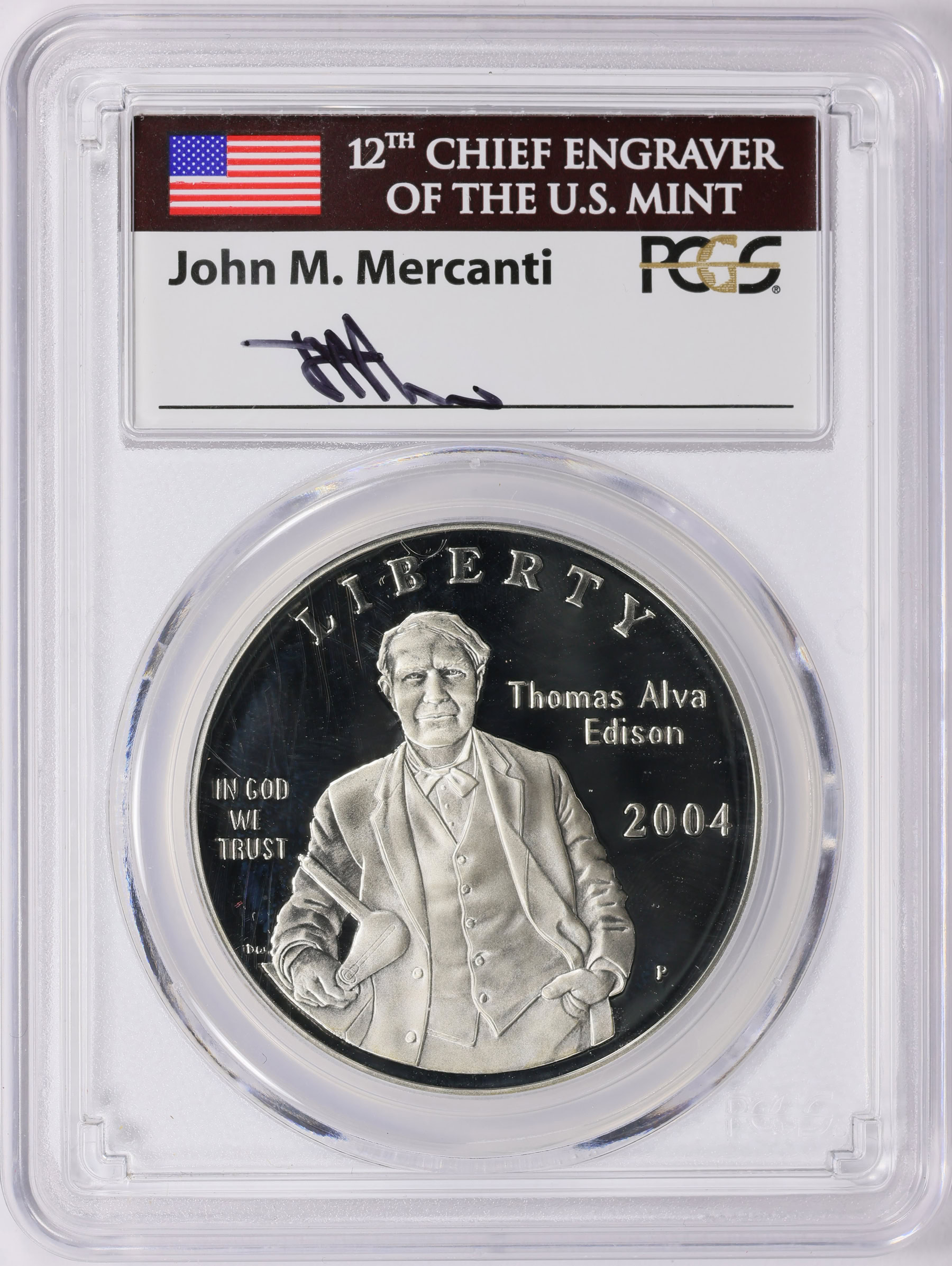 2004-P Thomas Alva Edison Silver Dollar Mint Engraver Series PCGS Proof ...