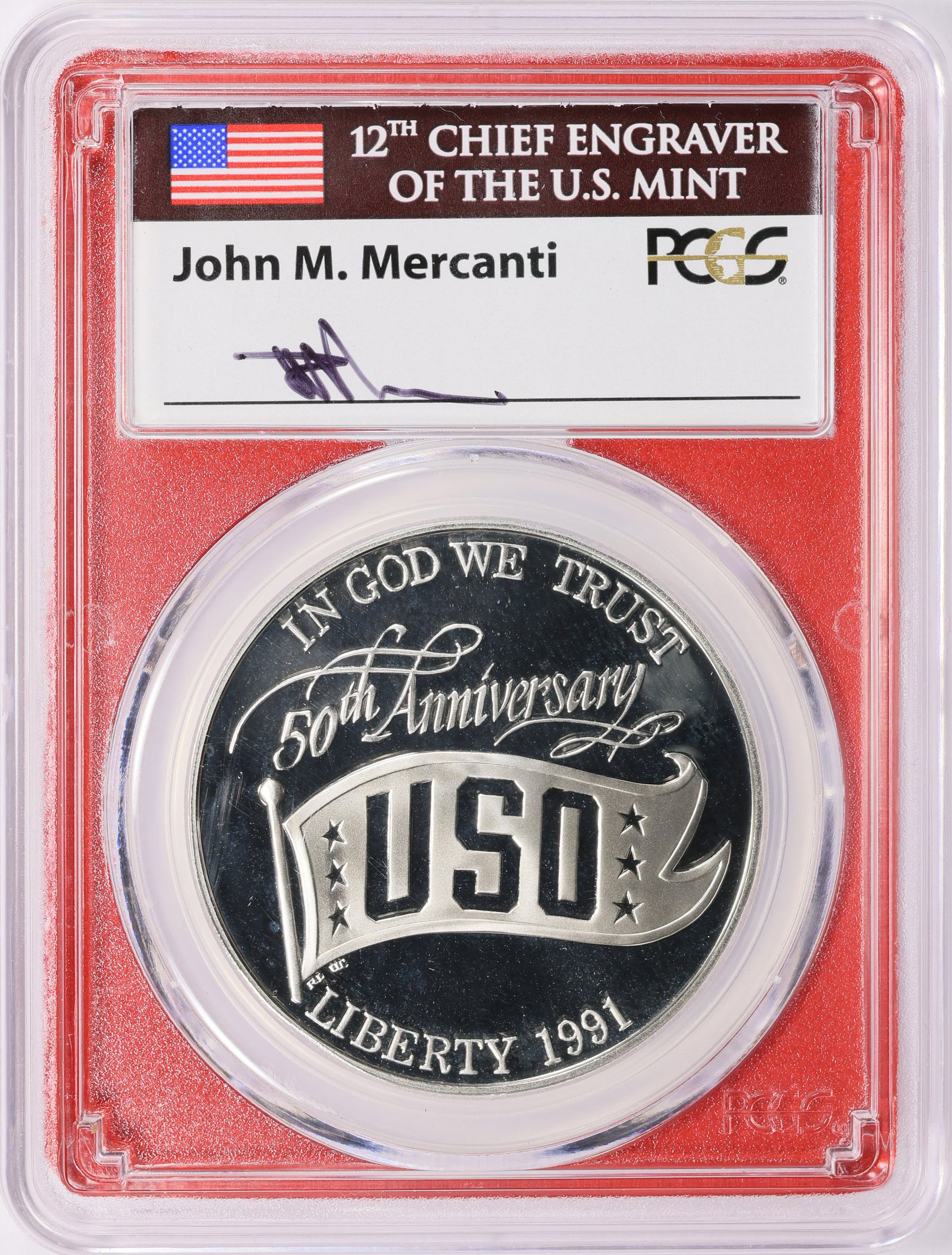 1991-S USO 50th Anniversary Silver Dollar Mint Engraver Series PCGS ...