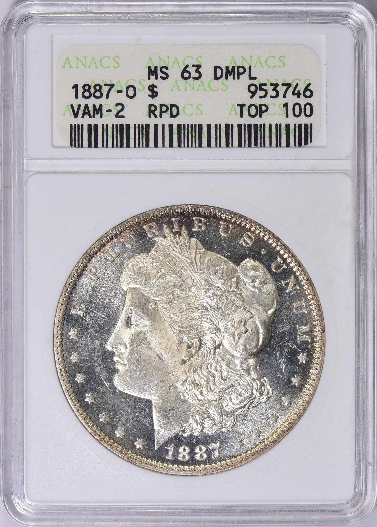 1887-O Morgan Silver Dollar RPD VAM-2 Top 100 ANACS MS-63 DMPL OH (Item ...