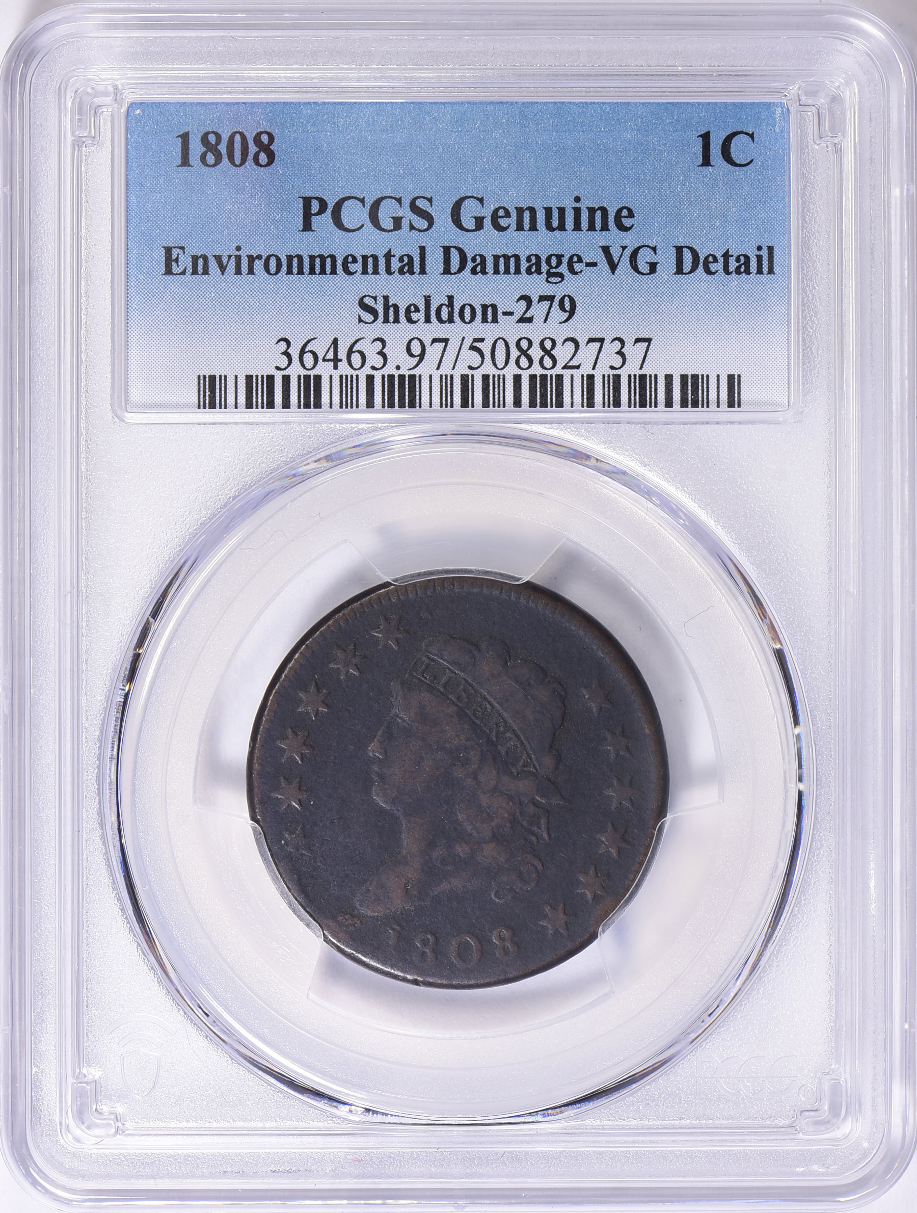 1808 Classic Cent Sheldon 279 PCGS Genuine VG Details (Item 1779060 ...