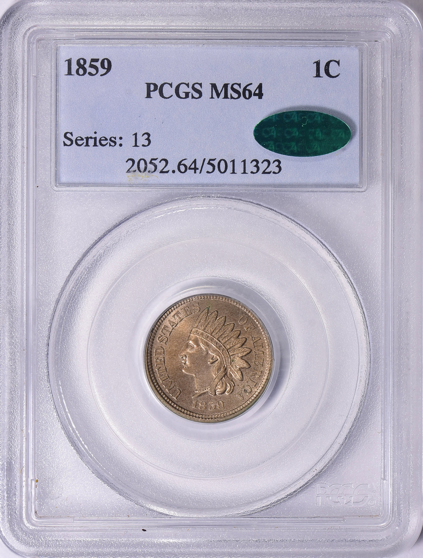 1859 Indian Cent PCGS MS-64 (CAC Green) (Item 1779080) | GreatCollections Coin Auctions