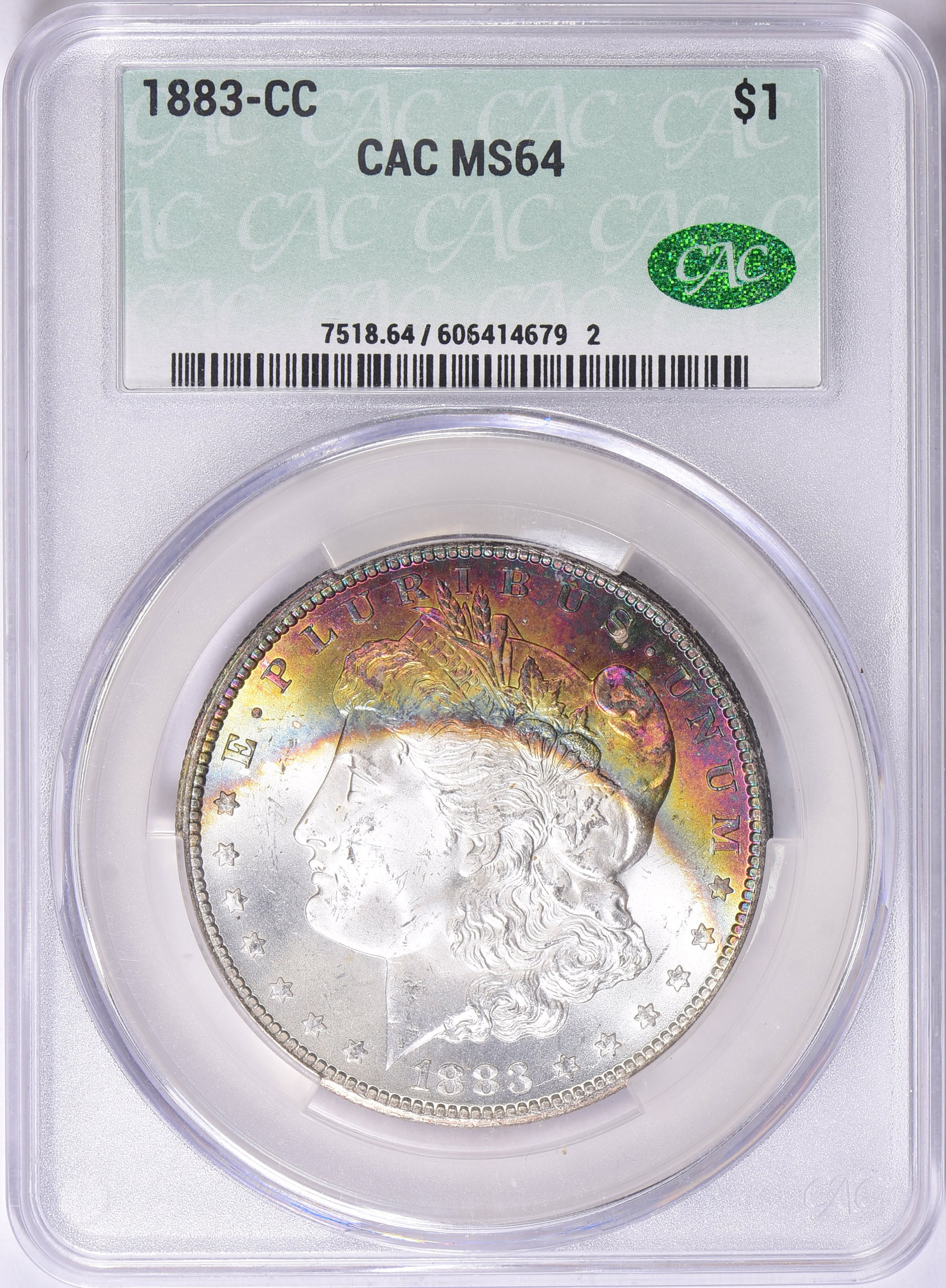 1883-CC Morgan Silver Dollar CACG MS-64 (Toned) (Item 1779112) | GreatCollections Coin Auctions
