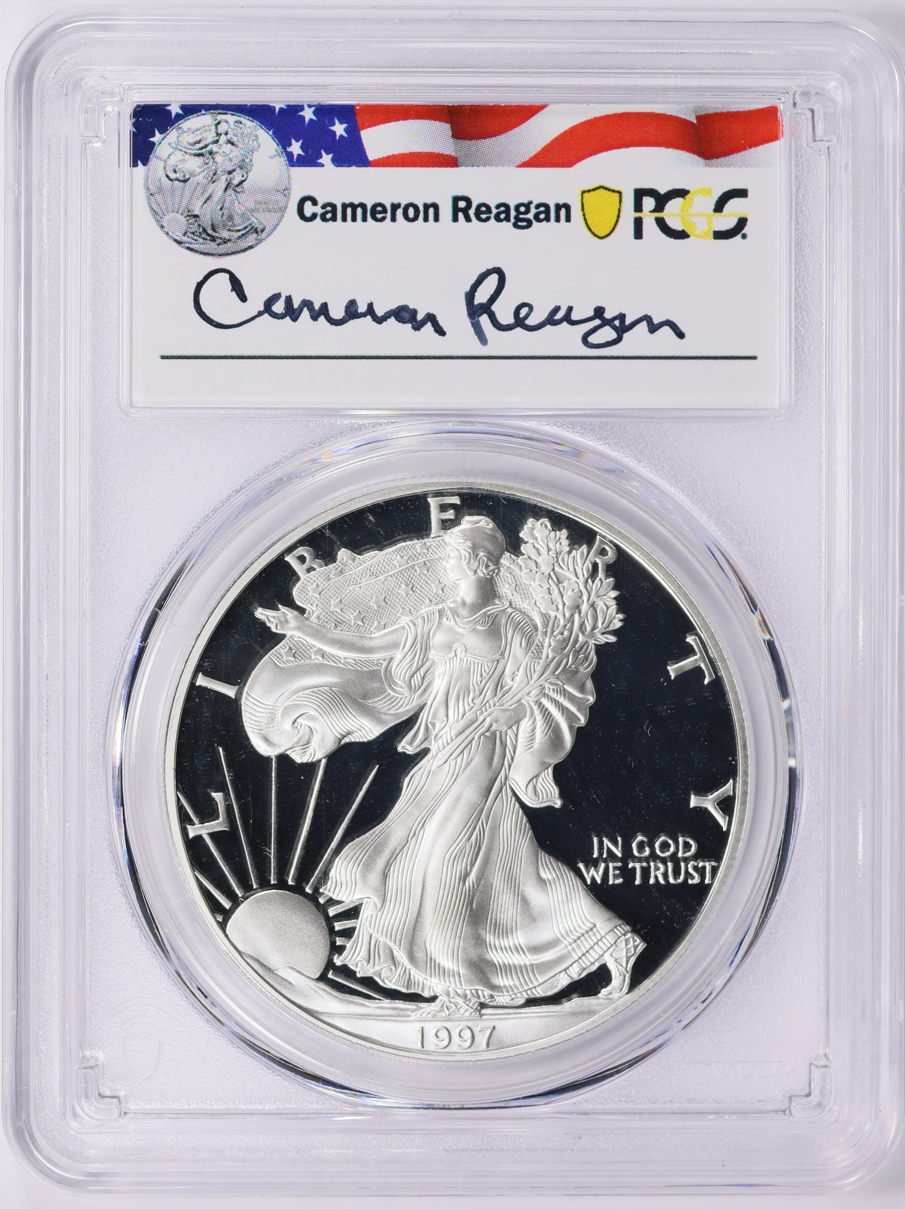 1997-P $1 Silver Eagle PCGS Proof-70 DCAM (Cameron Reagan Signed Label ...