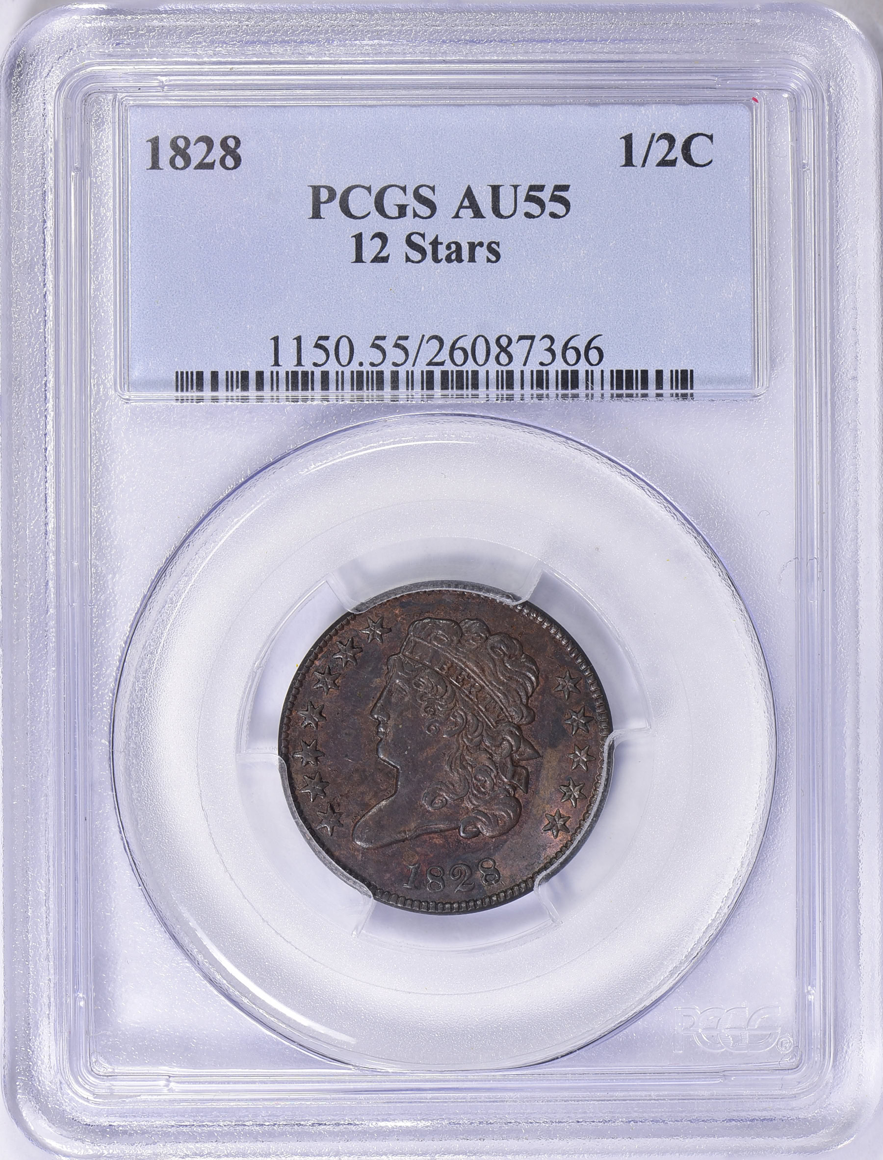1828 Classic Half Cent 12 Stars PCGS AU-55 BN (Item 1779248) | GreatCollections Coin Auctions