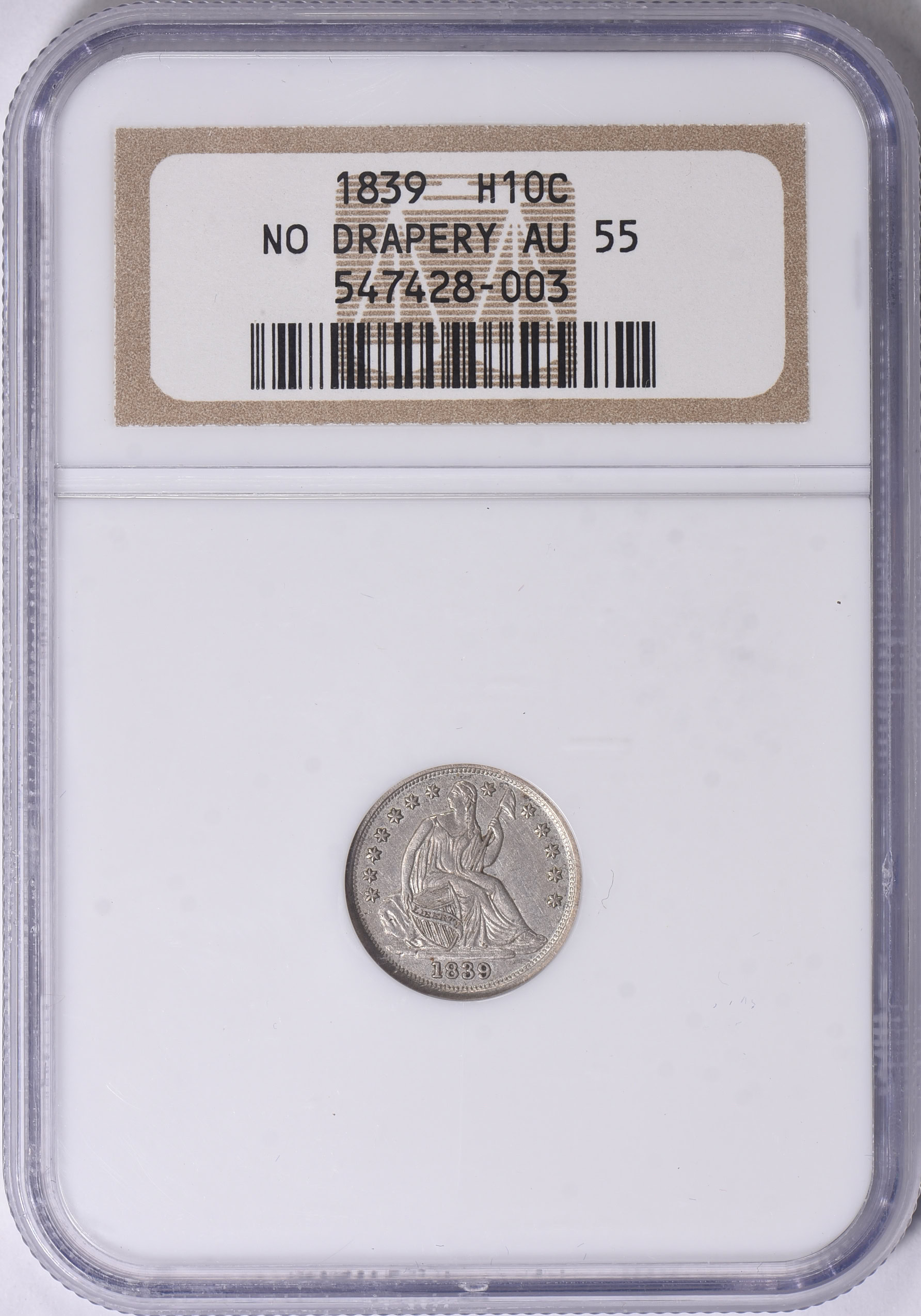 1839 Seated Liberty Half Dime No Drapery NGC AU-55 (Item 1779250) | GreatCollections Coin Auctions