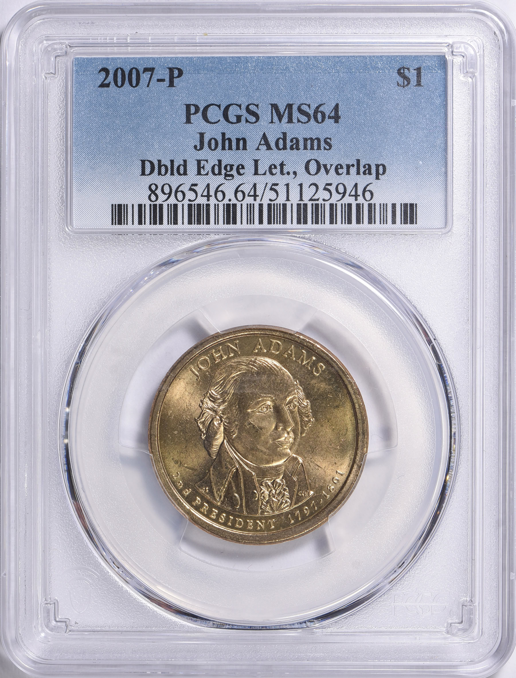 2007-P Presidential Dollar John Adams Doubled Edge Lettering ...