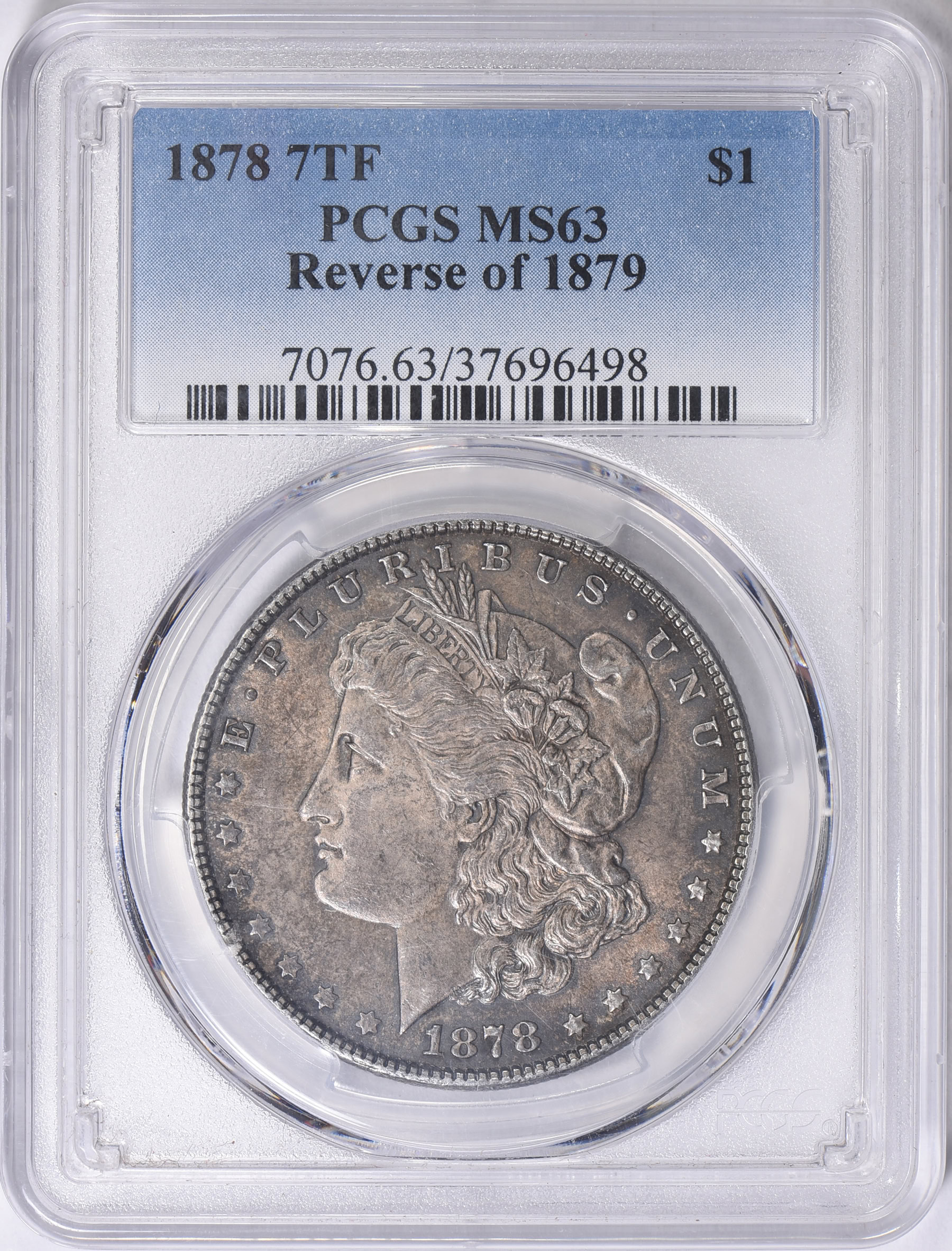 1878 Morgan Silver Dollar 7 Tailfeathers, Reverse of 1879 PCGS MS-63 (Item 1779259 ...