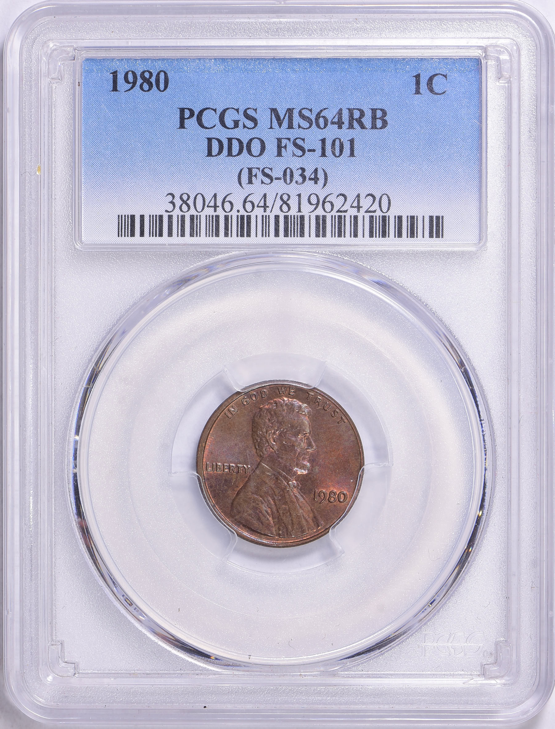 1980 Lincoln Cent Doubled Die Obverse FS-101 (034) PCGS MS-64 RB (Item ...