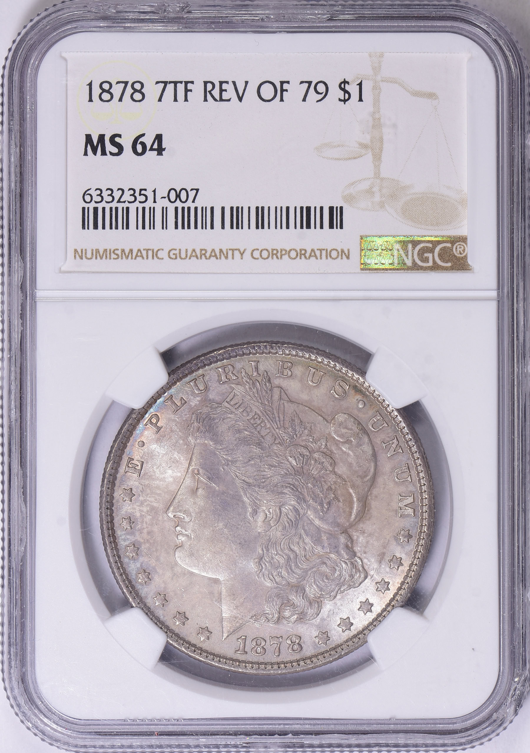 1878 Morgan Silver Dollar 7 Tailfeathers, Reverse of 1879 NGC MS-64 (Item 1779265 ...