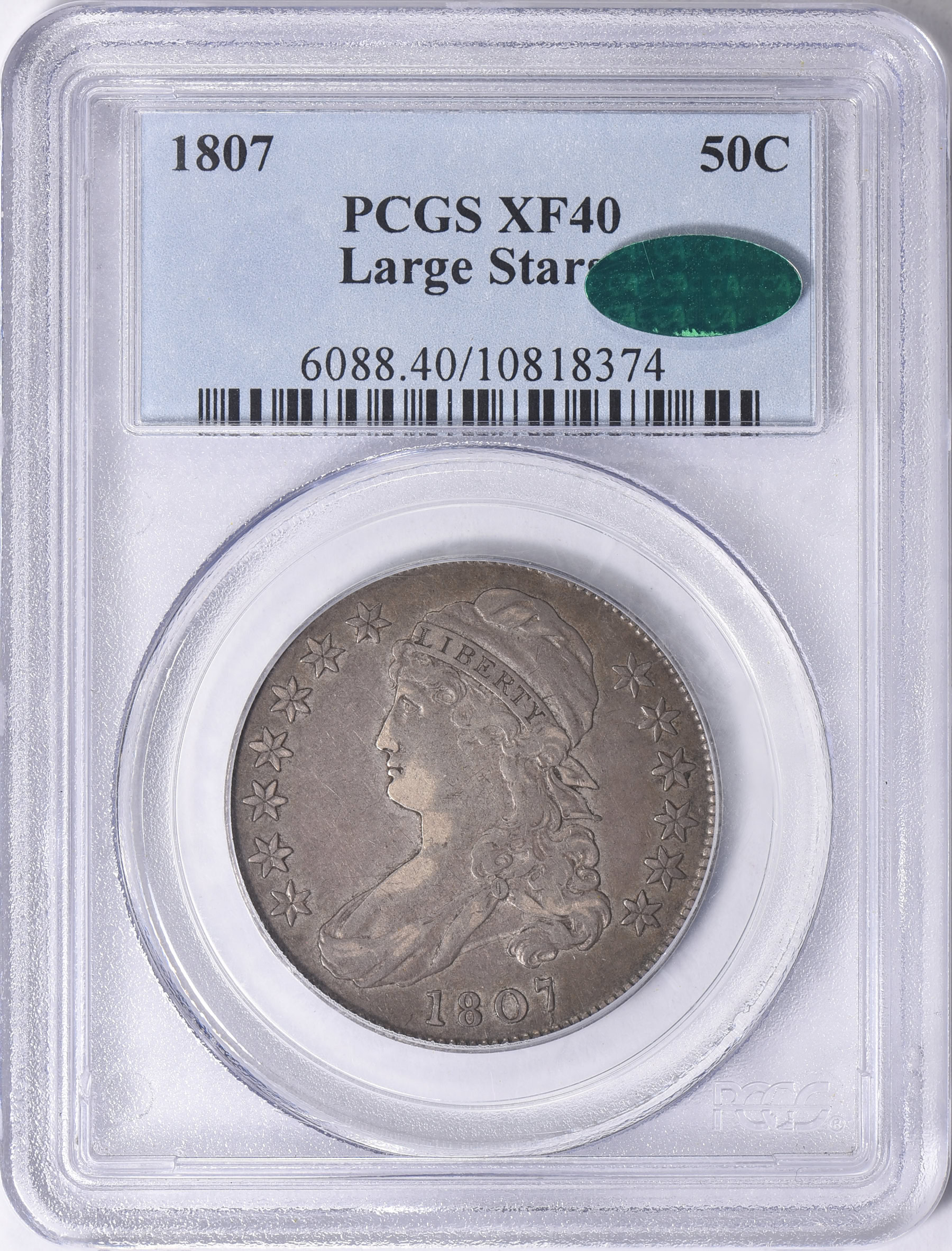 1807 Capped Bust Half Dollar Large Stars PCGS XF-40 (CAC Green) (Item 1779287 ...