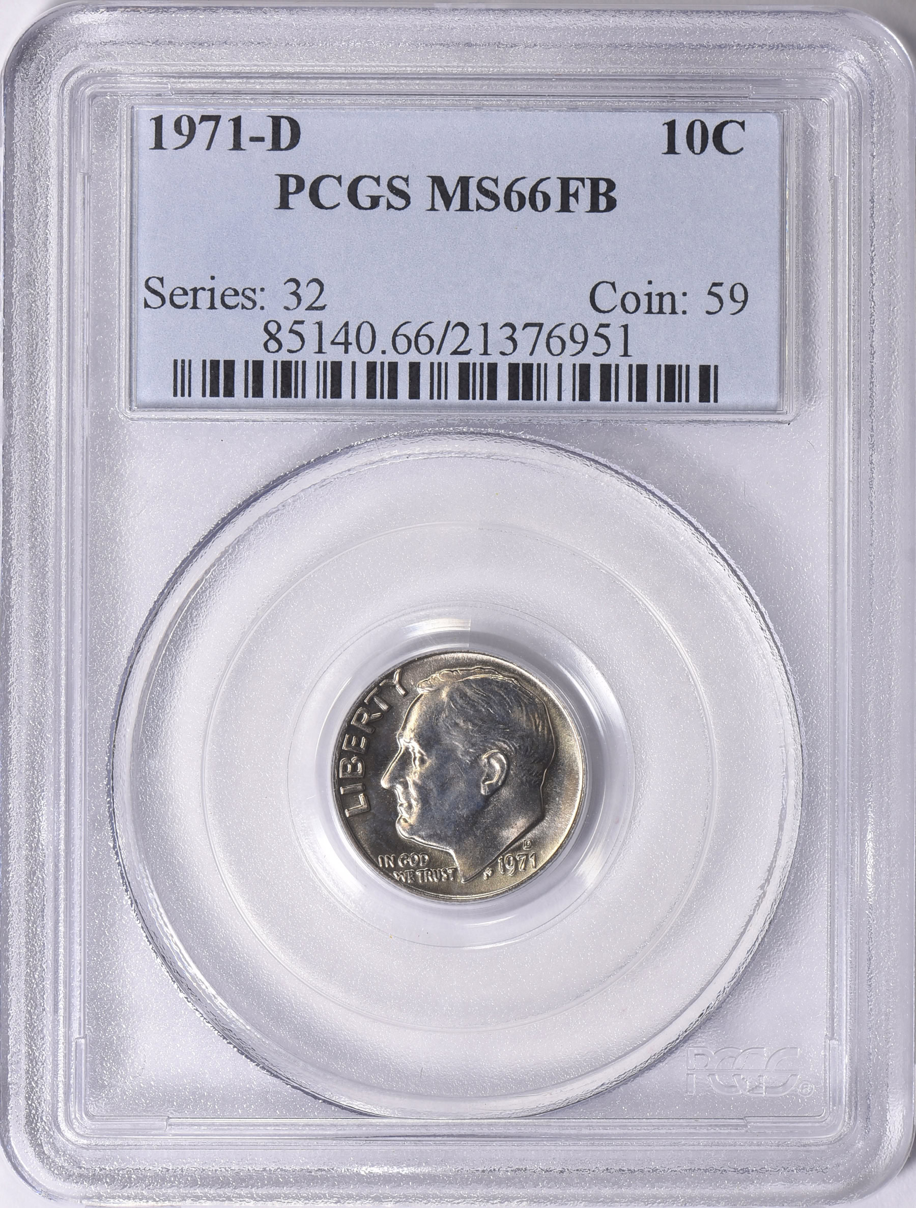 1971-D Roosevelt Dime PCGS MS-66 FB (Item 1779302) | GreatCollections ...