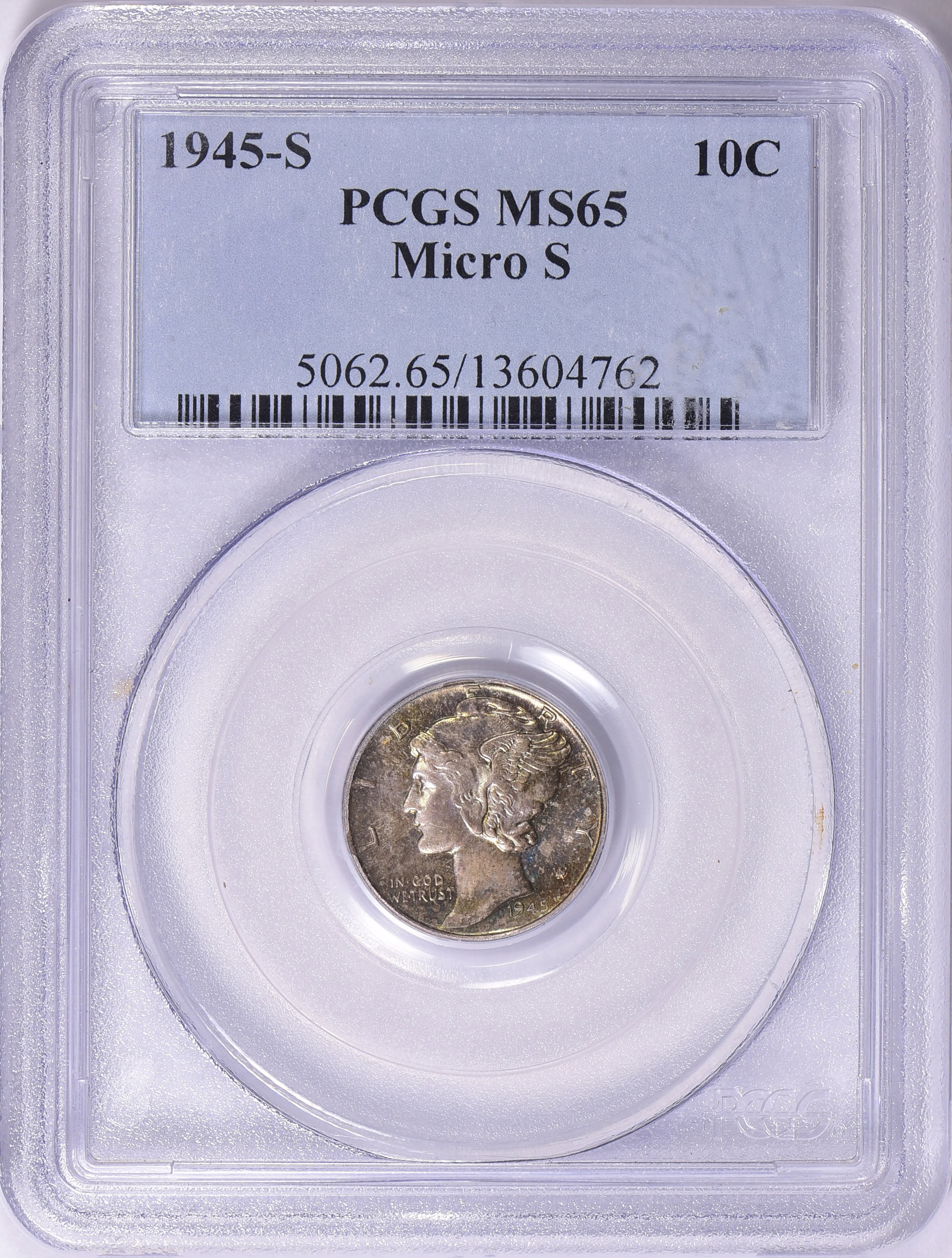 1945-S Mercury Dime Micro S PCGS MS-65 (Toned) (Item 1779303) | GreatCollections Coin Auctions