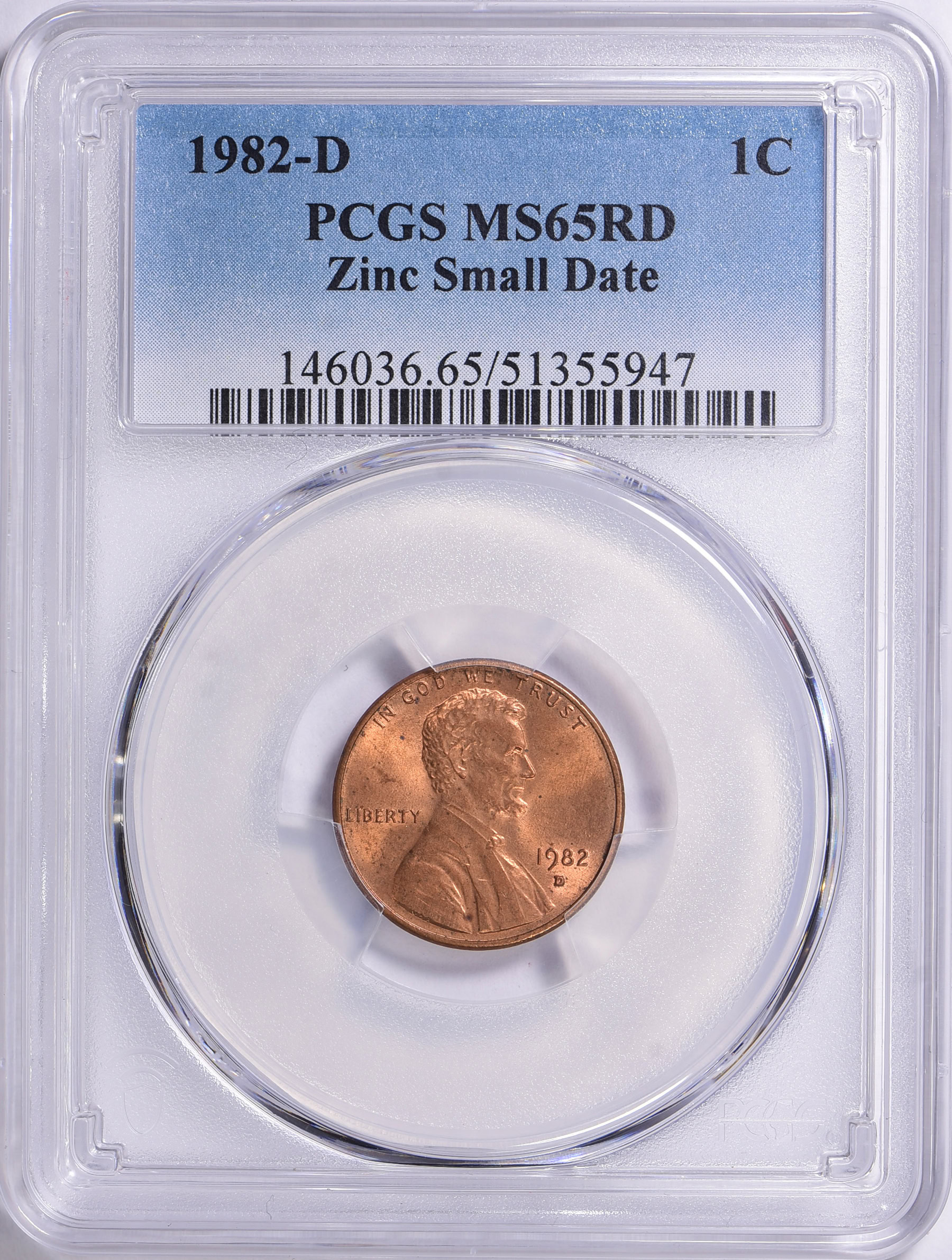 1982-D Lincoln Cent Zinc Small Date PCGS MS-65 RD (Item 1779343) | GreatCollections Coin Auctions