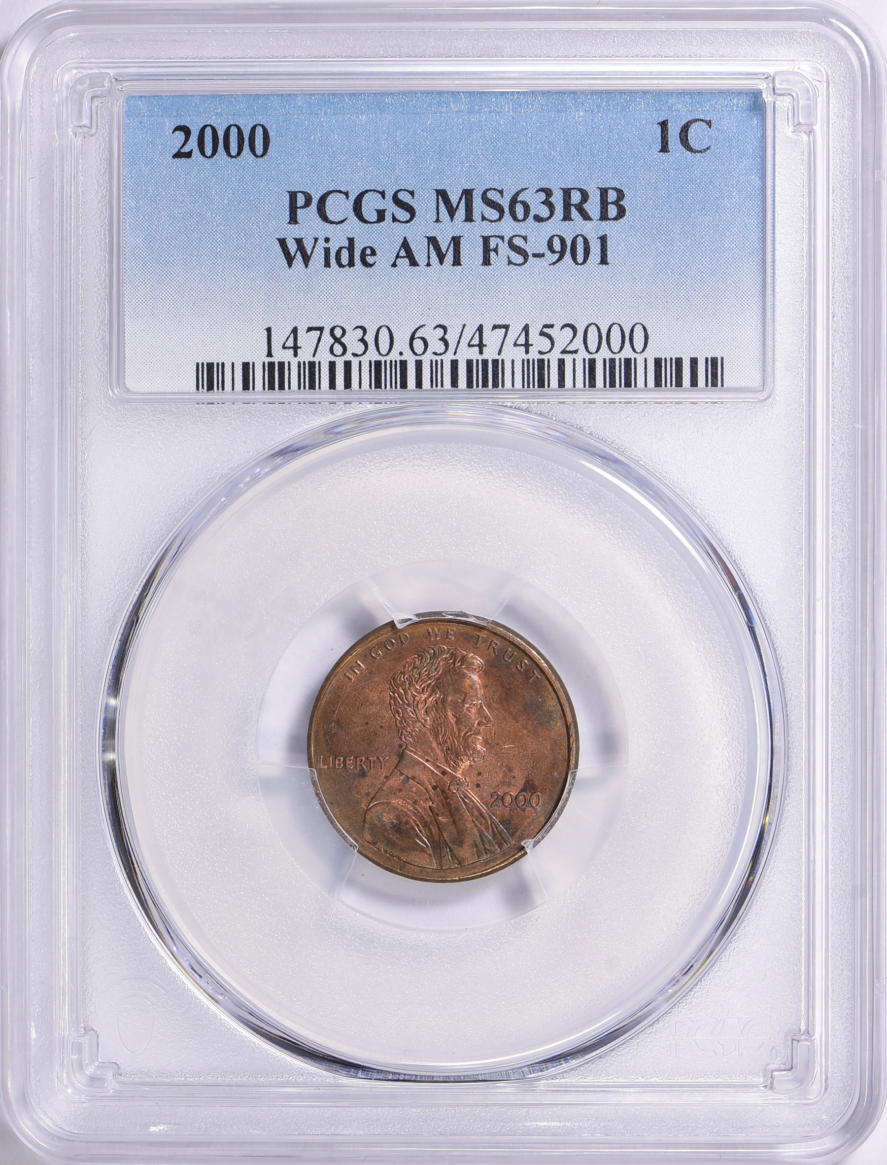 2000 Lincoln Cent Wide AM FS-901 PCGS MS-63 RB (Item 1779345) | GreatCollections Coin Auctions