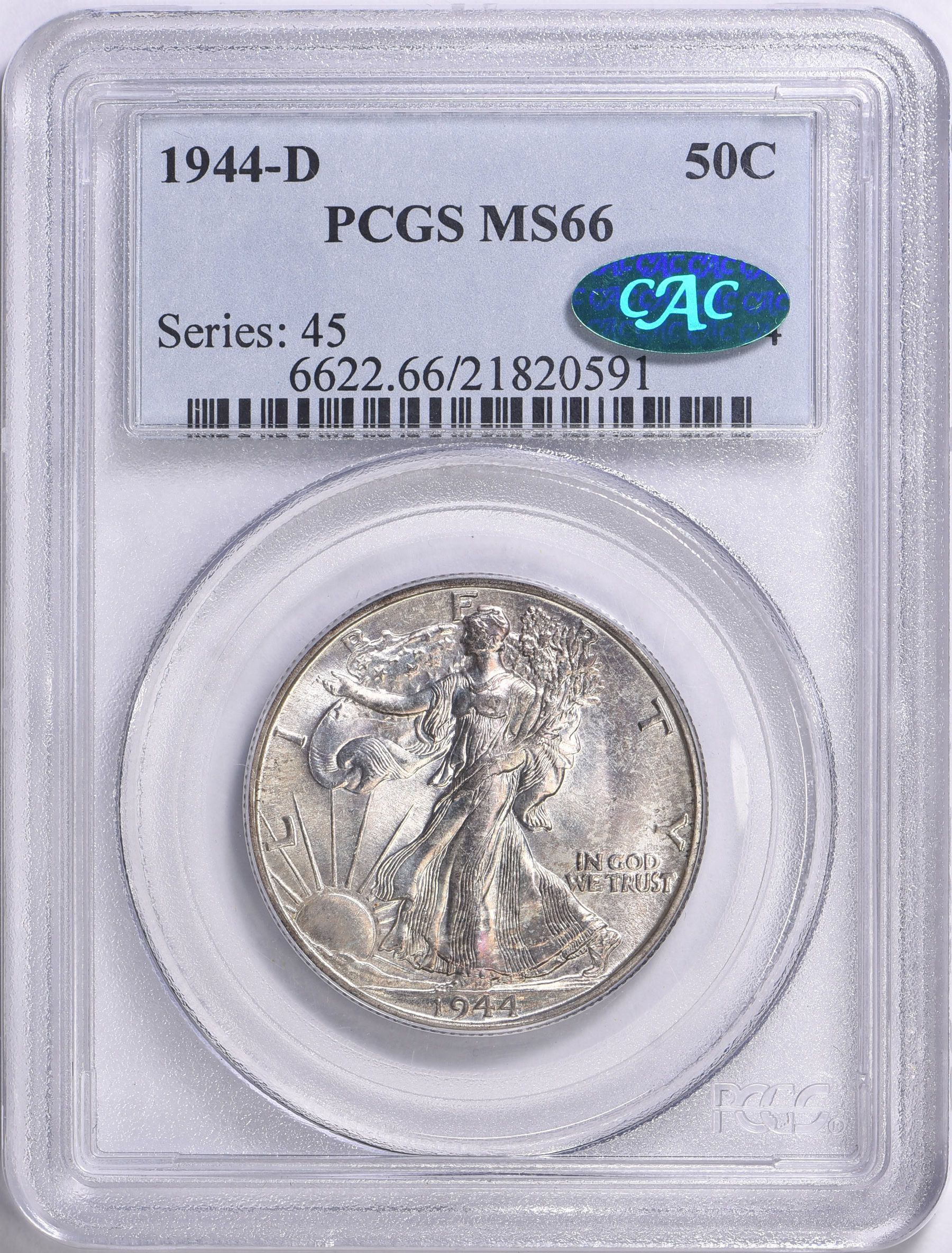 1944-D Walking Liberty Half Dollar PCGS MS-66 (CAC Green) (Item 1779386) | GreatCollections Coin ...