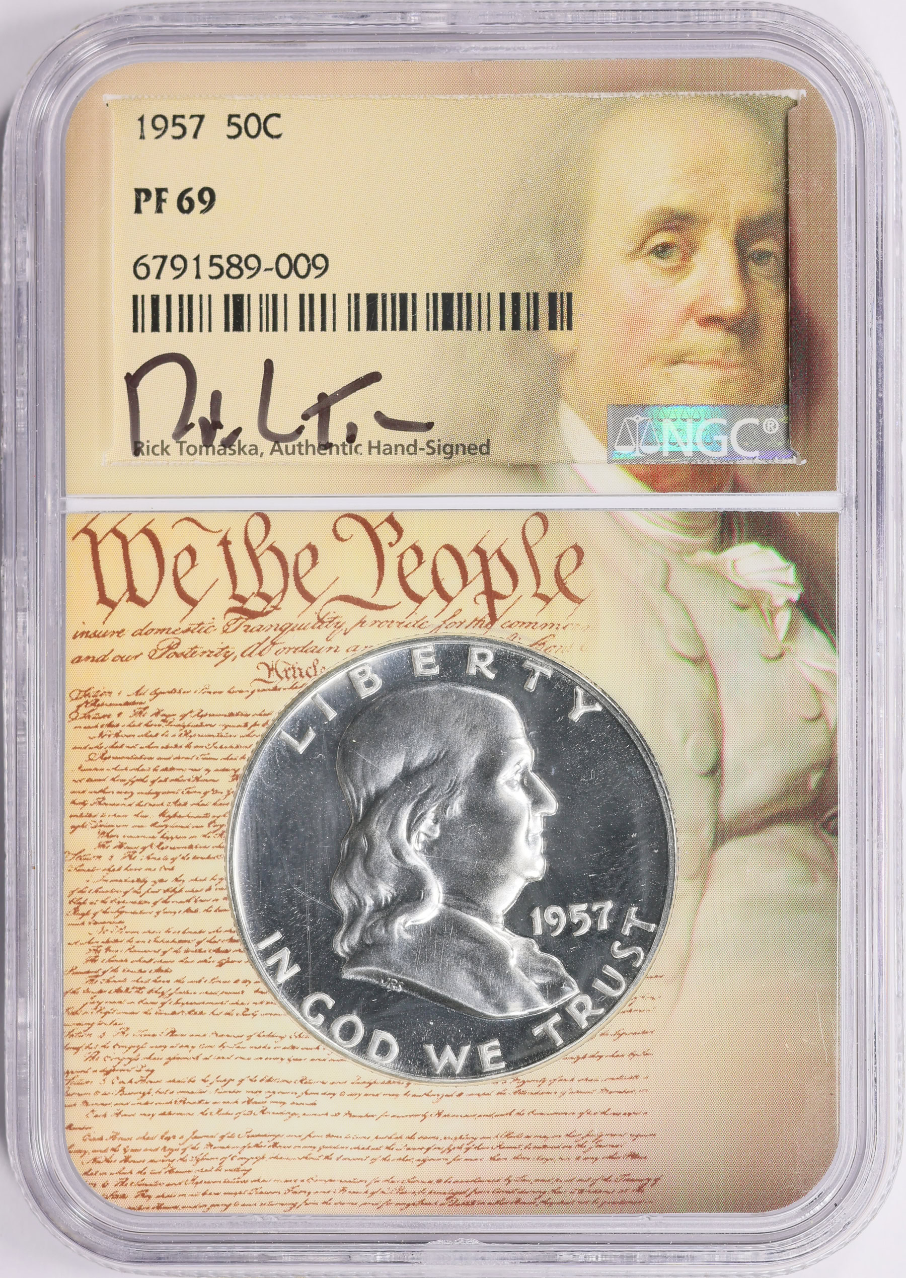 1957 Franklin Half Dollar NGC Proof-69 (Rick Tomaska Signed Label) (We ...