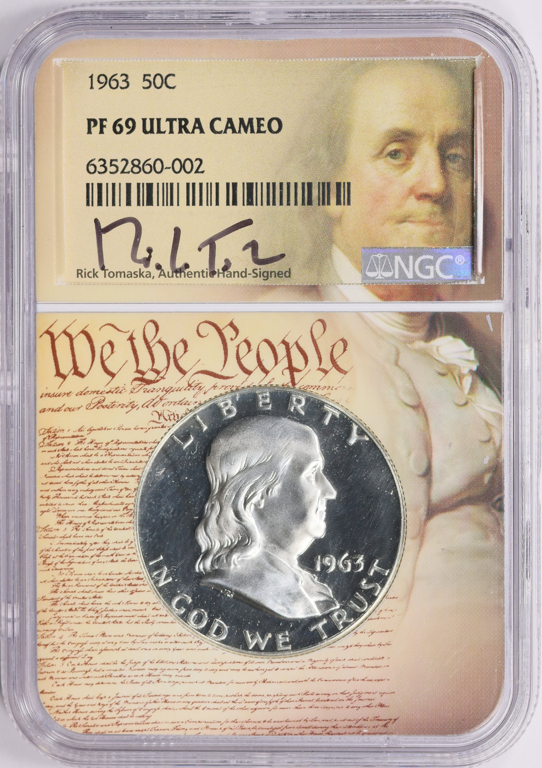 1963 Franklin Half Dollar NGC Proof-69 UC (Rick Tomaska Signed Label ...