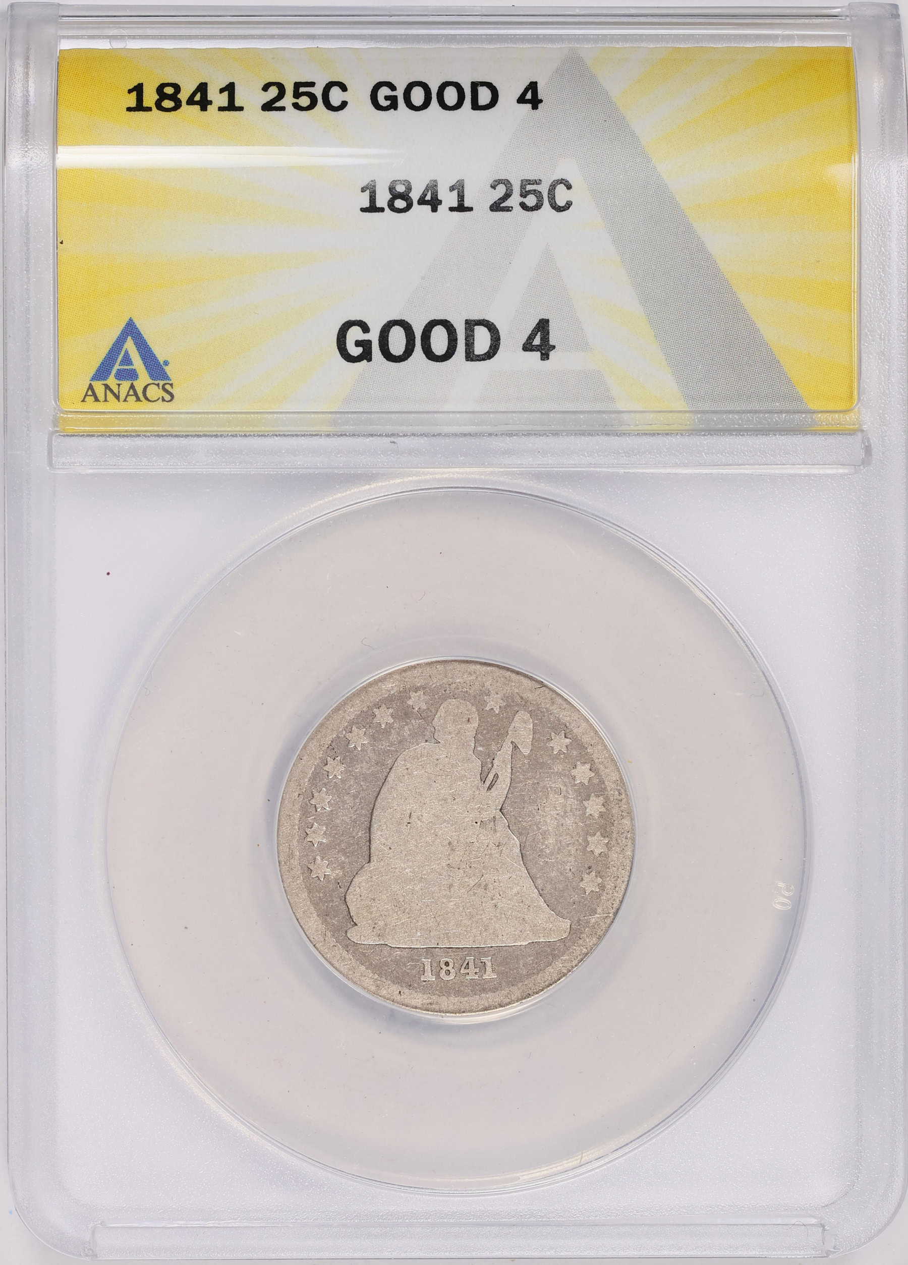 1841 Seated Liberty Quarter ANACS G-04 (Item 1779471) | GreatCollections Coin Auctions