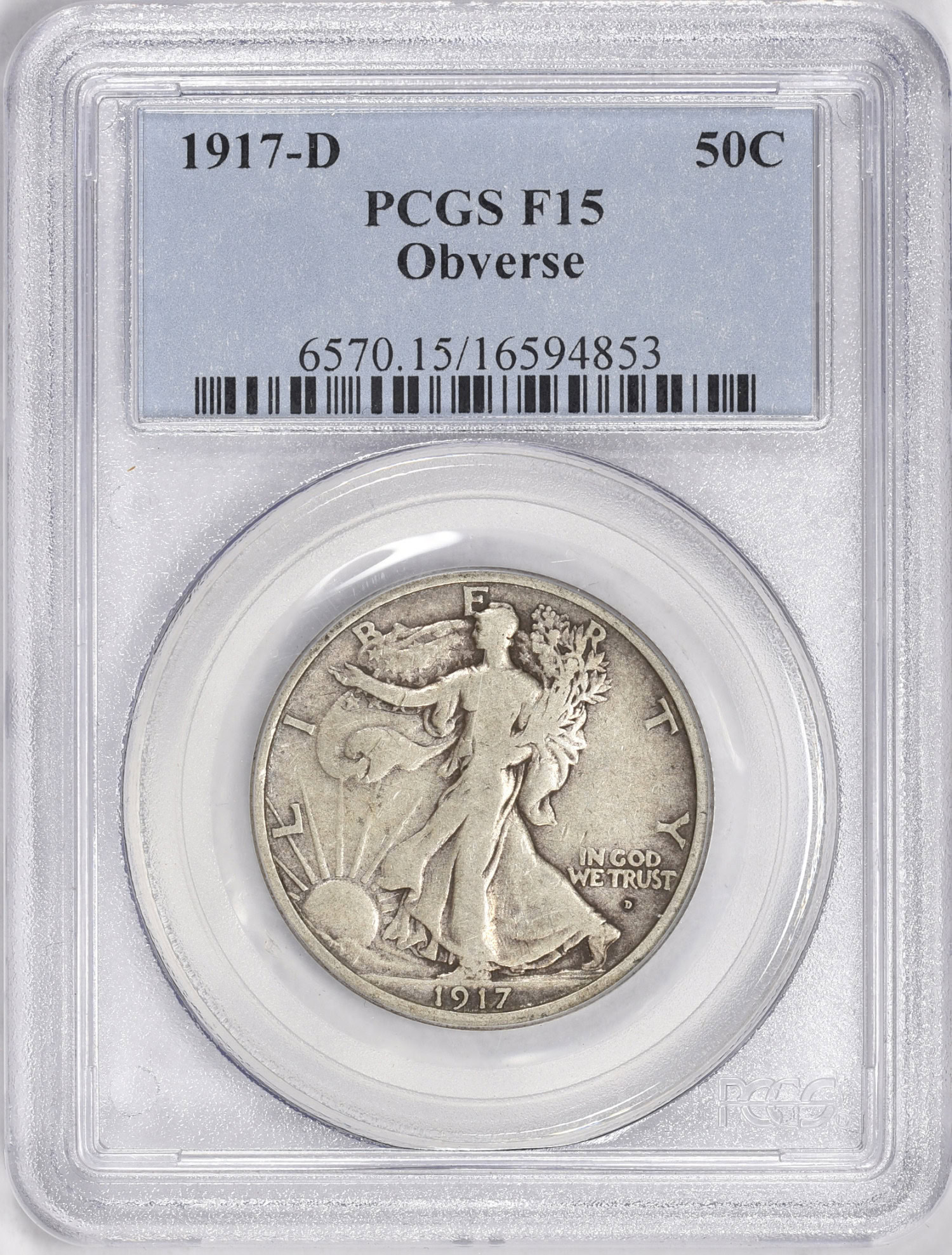 1917-D Walking Liberty Half Dollar Obverse Mintmark PCGS F-15 (Item 1779501) | GreatCollections ...