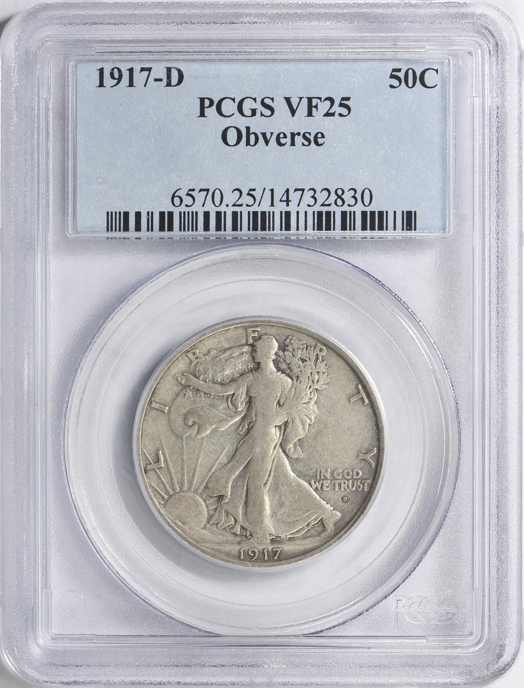 1917-D Walking Liberty Half Dollar Obverse Mintmark PCGS VF-25 (Item 1779502) | GreatCollections ...