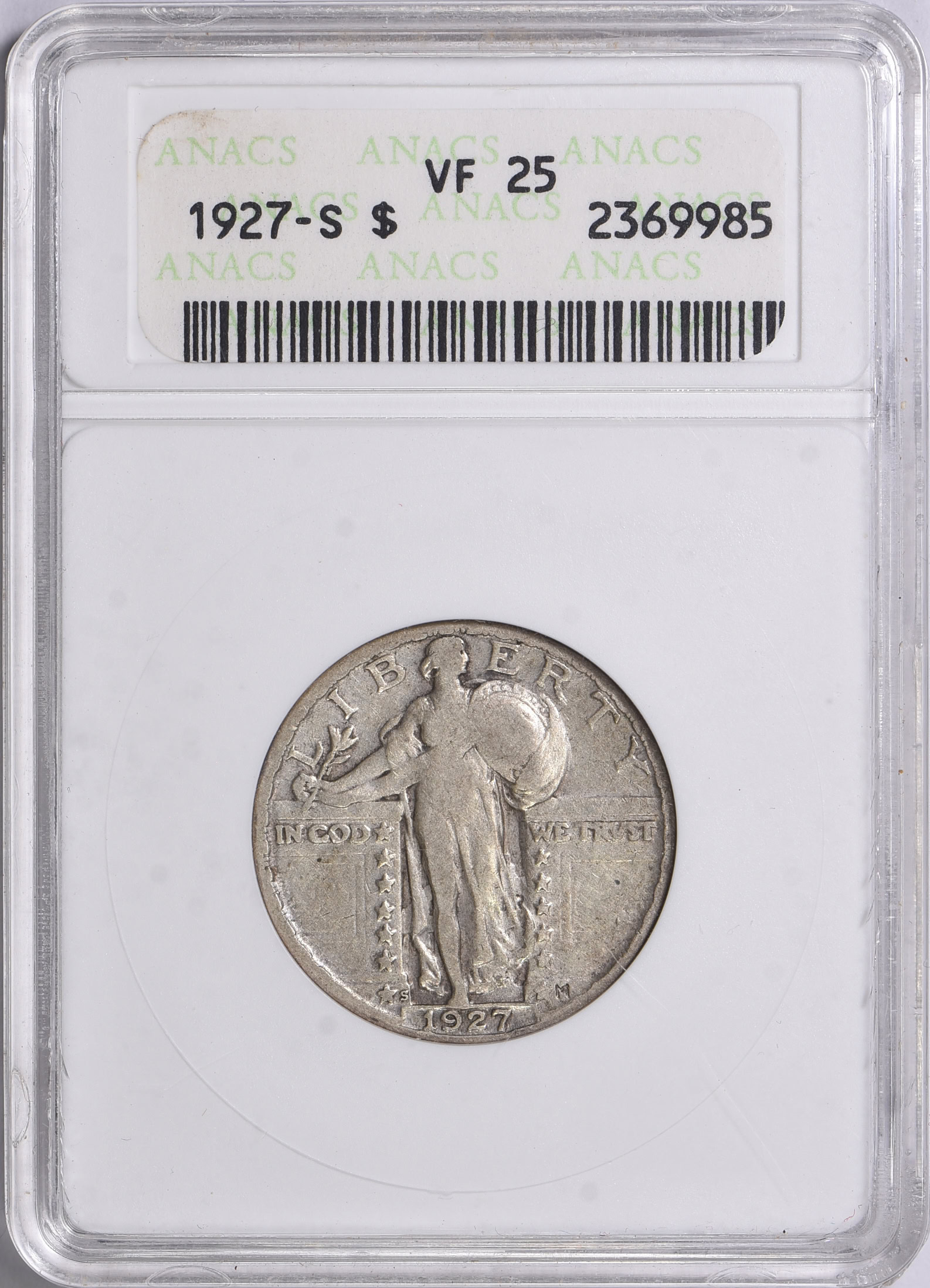 1927-S Standing Liberty Quarter ANACS VF-25 OH (Item 1779527 ...