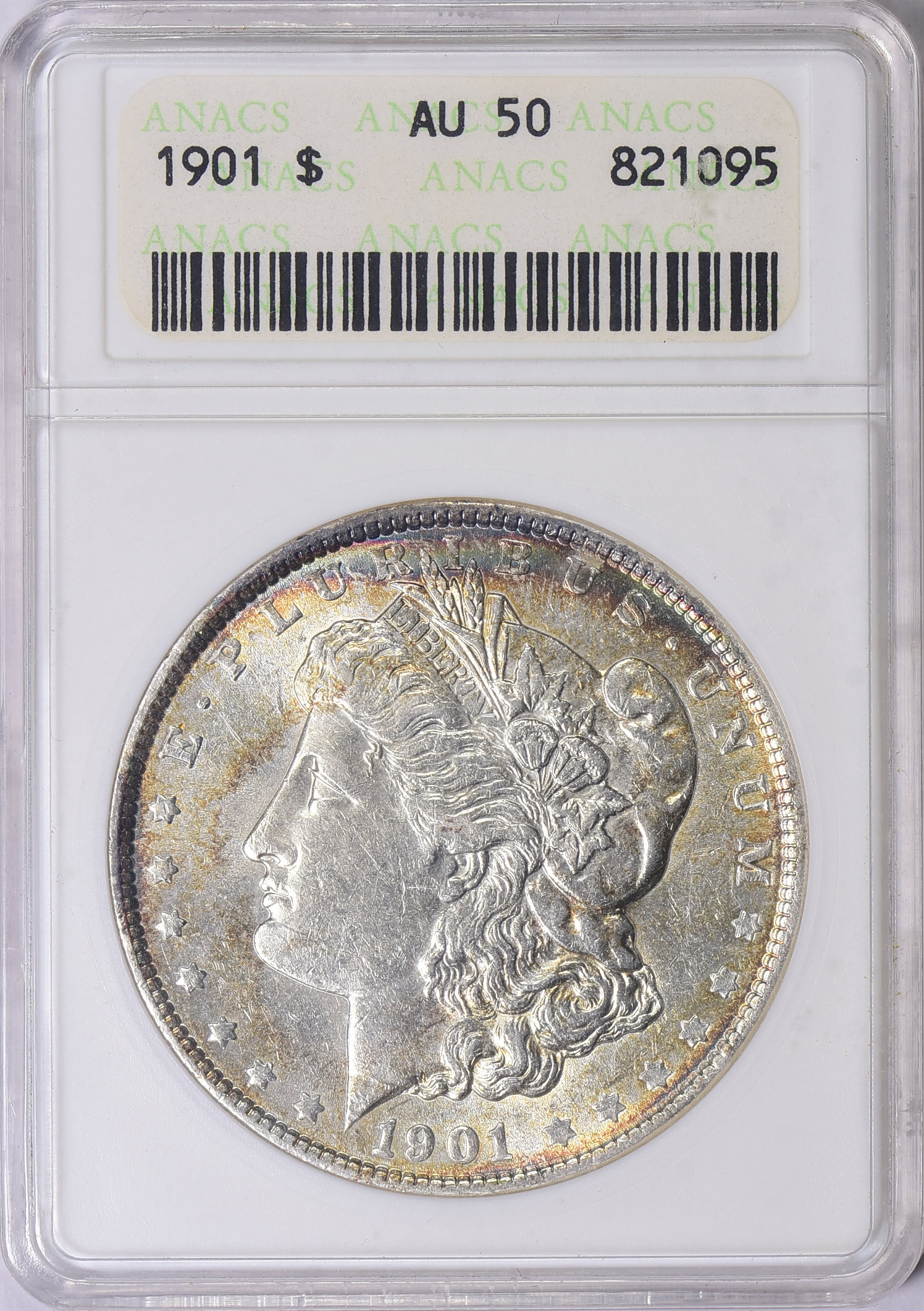 1901 Morgan Silver Dollar ANACS AU-50 OH (Toned) (Item 1779528) | GreatCollections Coin Auctions