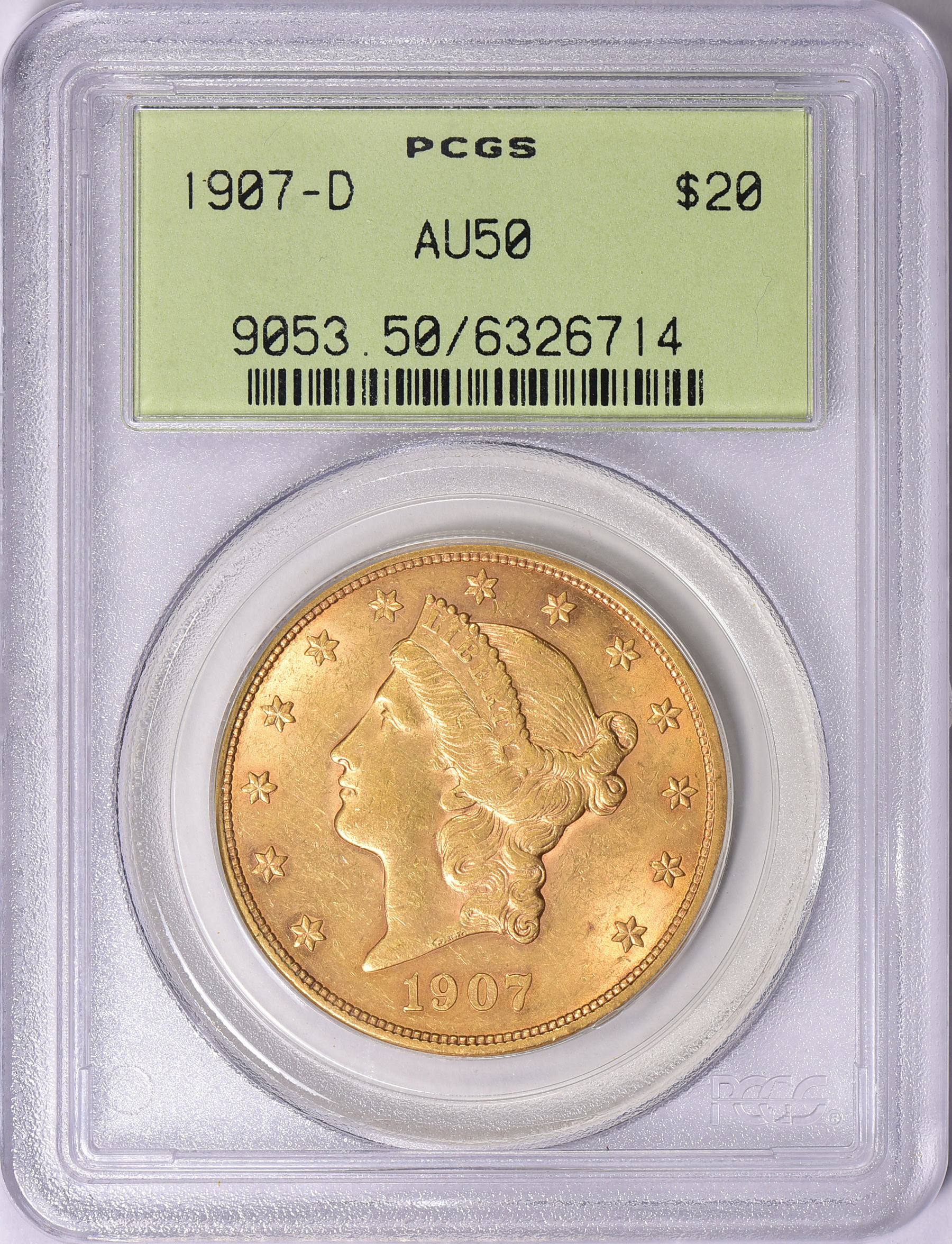 1907-D Liberty Gold Double Eagle PCGS AU-50 OGH (Item 1779545) | GreatCollections Coin Auctions