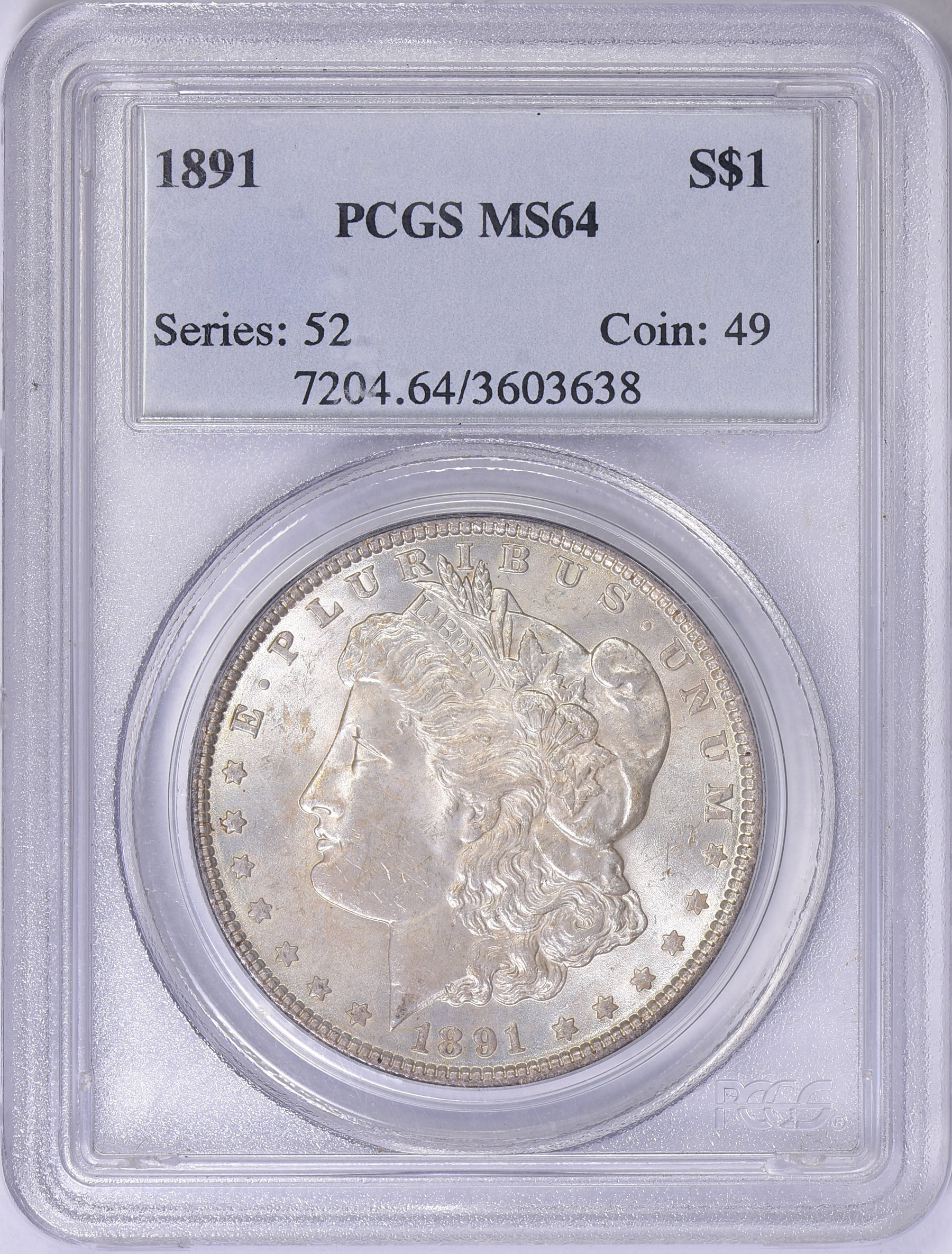 1891 Morgan Silver Dollar PCGS MS-64 (Item 1779561) | GreatCollections Coin Auctions