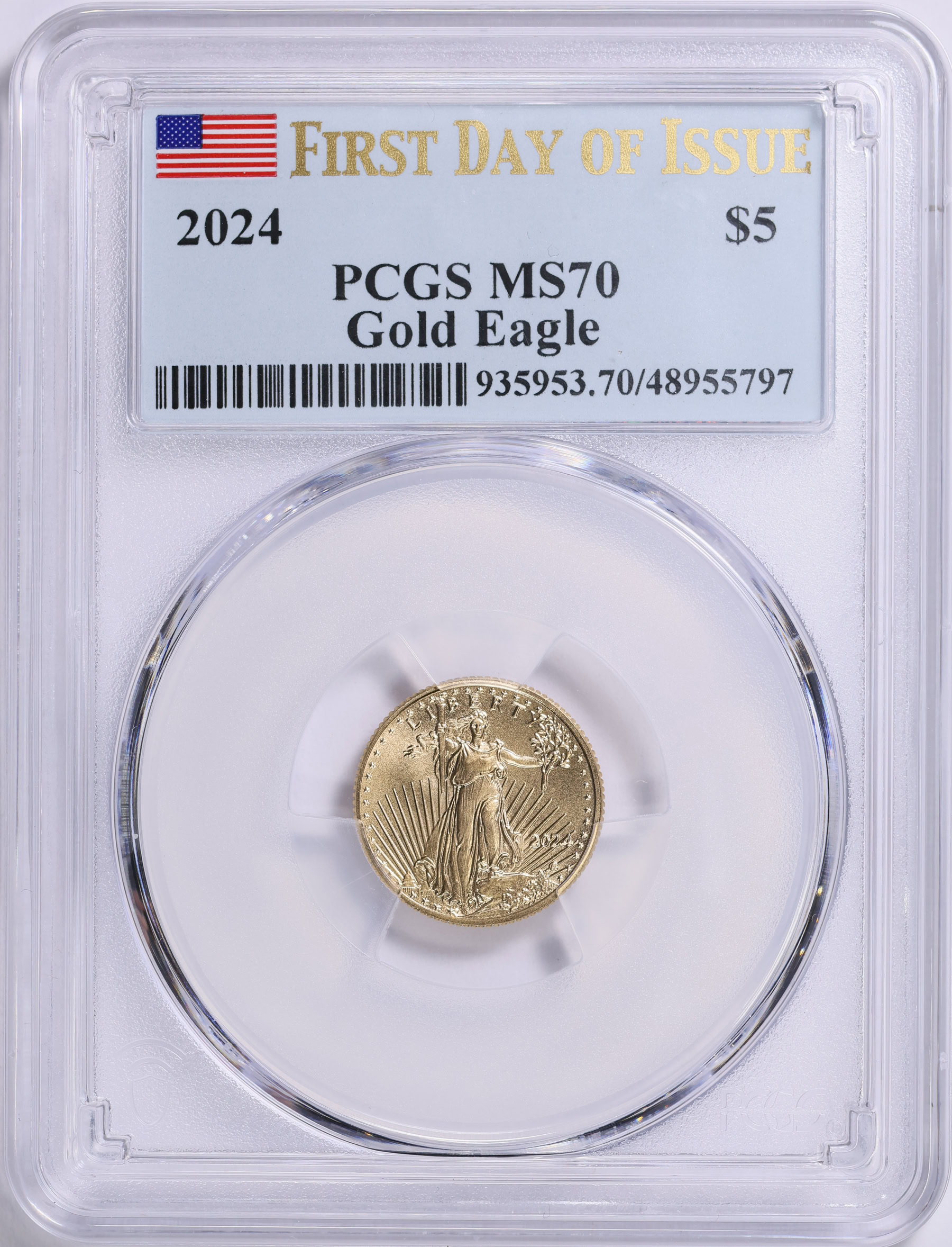2024 $5 Tenth-Ounce Gold American Eagle First Day of Issue PCGS MS-70 ...
