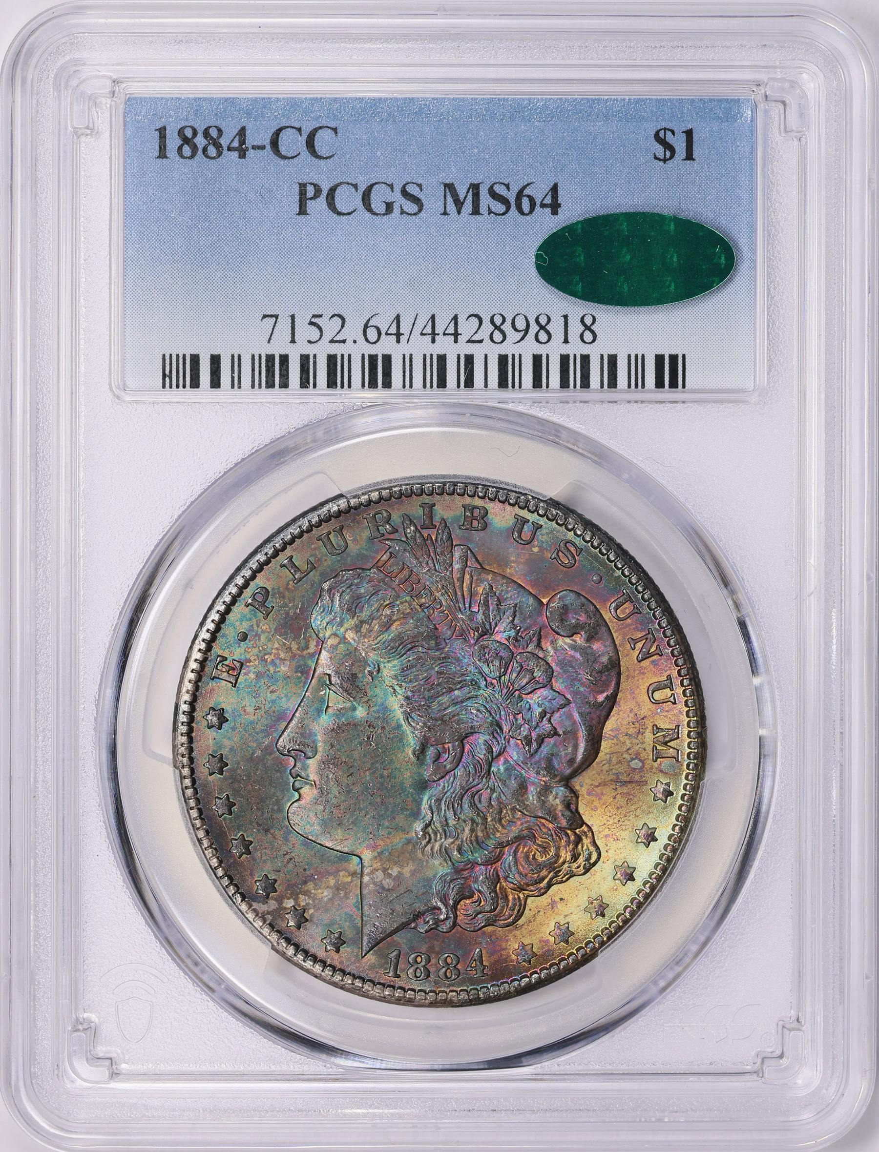 1884-CC Morgan Silver Dollar PCGS MS-64 (CAC Green) (Toned) (Item 1779613) | GreatCollections ...