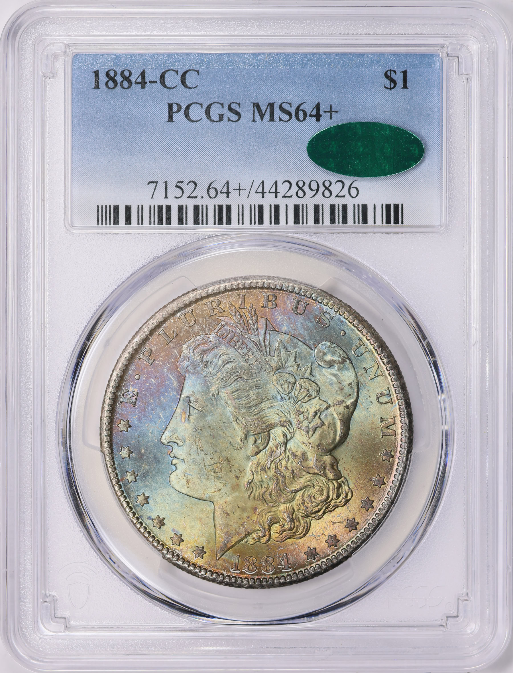 1884-CC Morgan Silver Dollar PCGS MS-64+ (CAC Green) (Toned) (Item 1779614) | GreatCollections ...