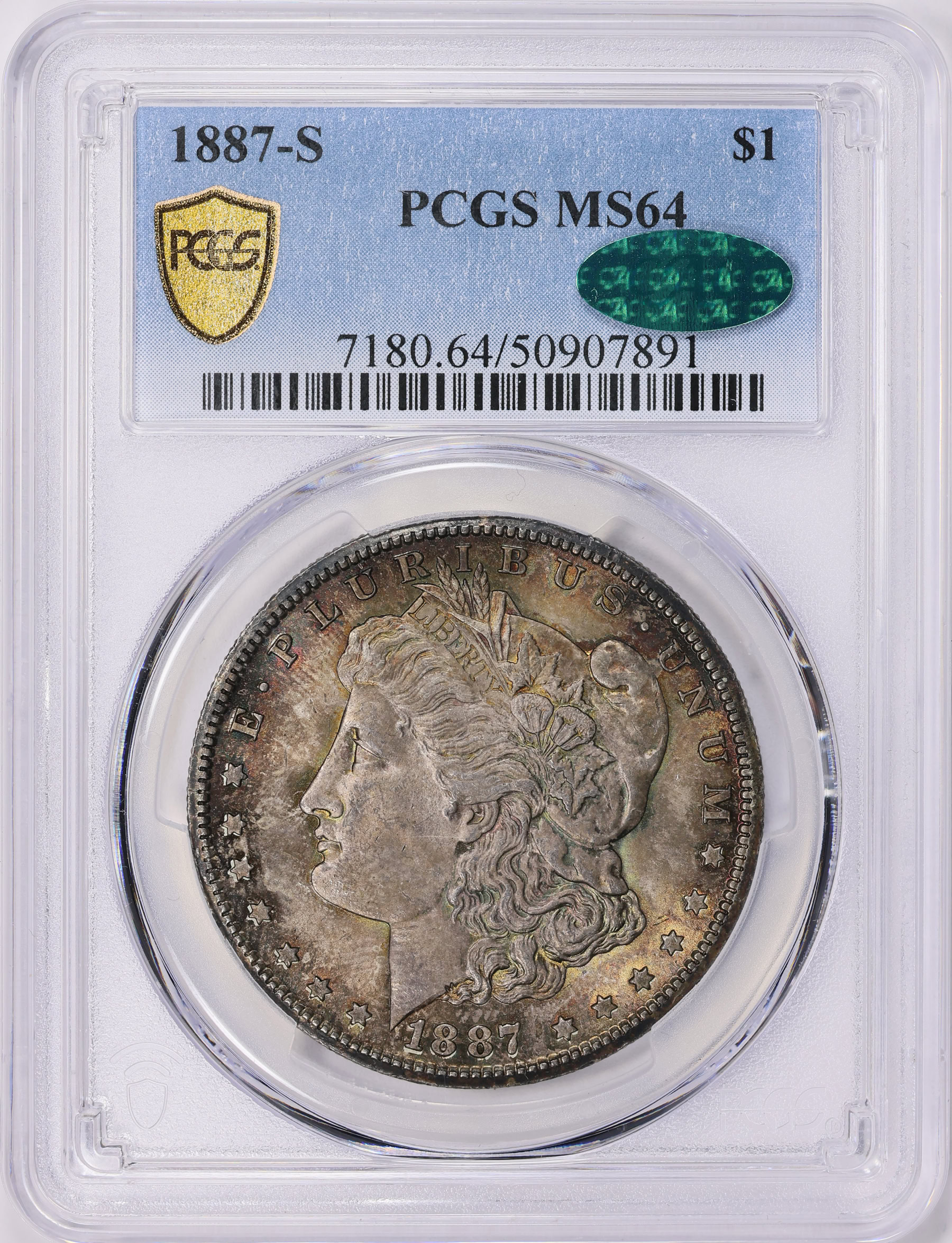 1887-S Morgan Silver Dollar PCGS MS-64 (CAC Green) (Toned) (Item 1779618) | GreatCollections ...