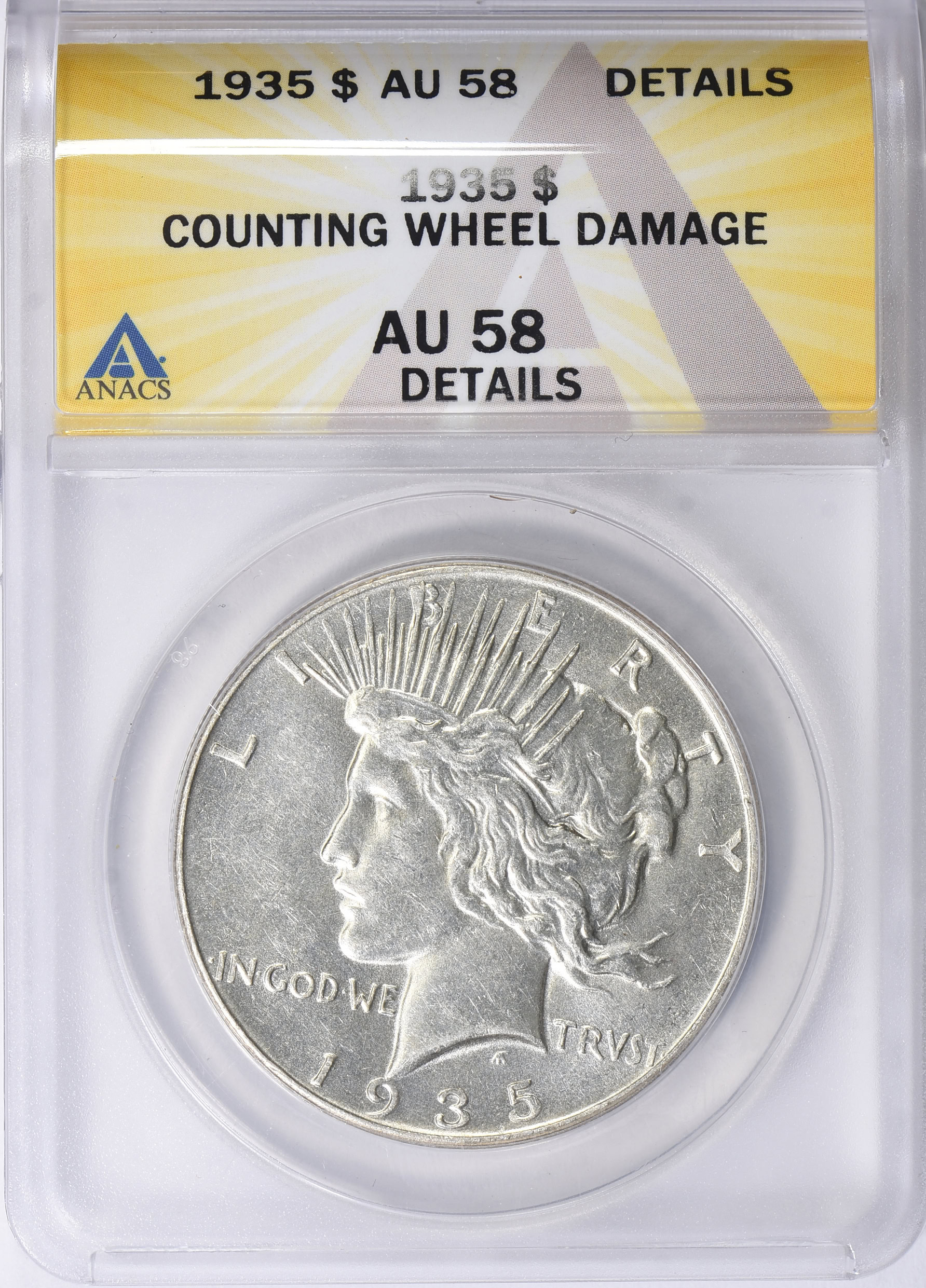 1935 Peace Silver Dollar ANACS AU-58 Details (Item 1779668) | GreatCollections Coin Auctions