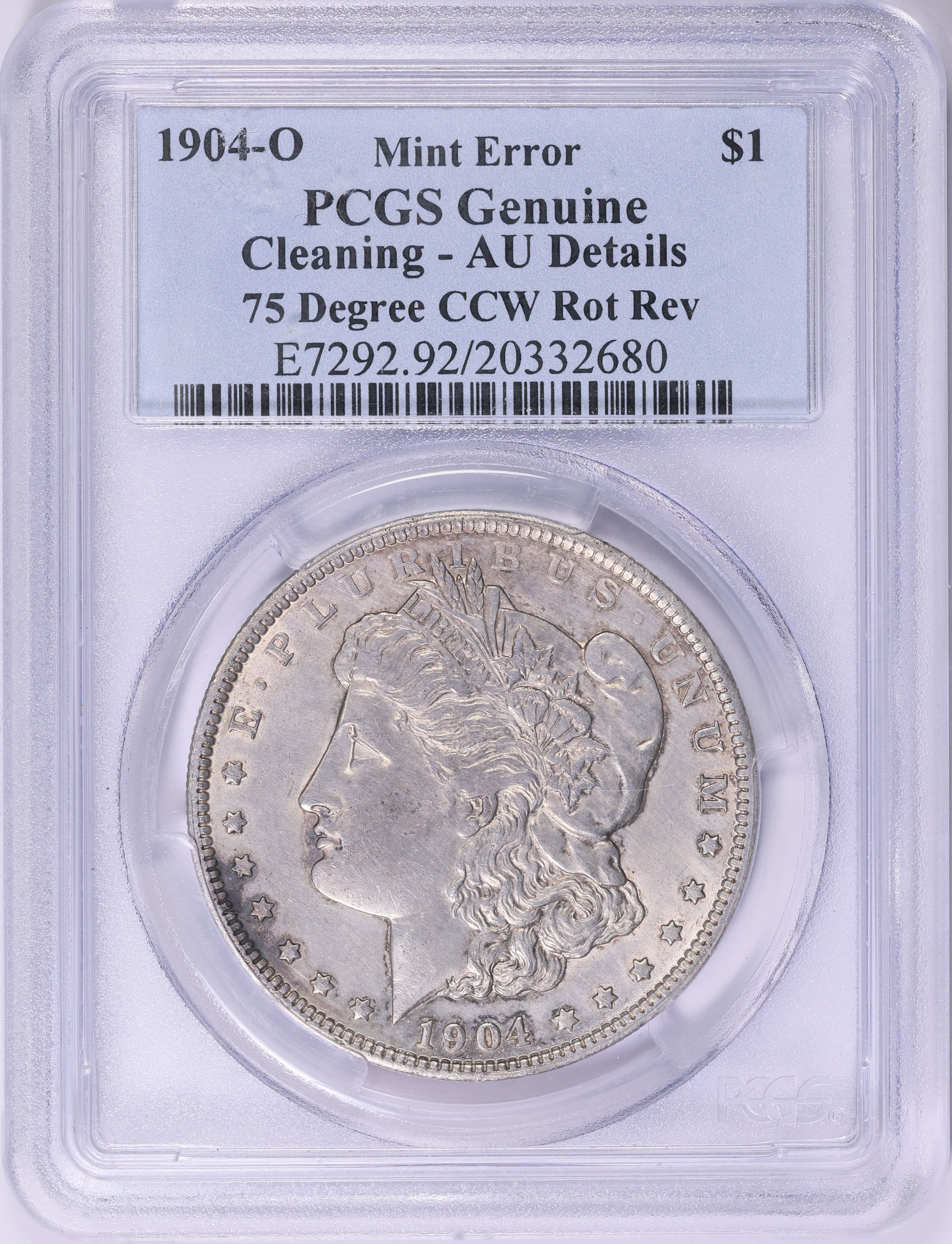 Mint Error 1904-O Morgan Silver Dollar 75 Degree CCW Rotated Reverse ...