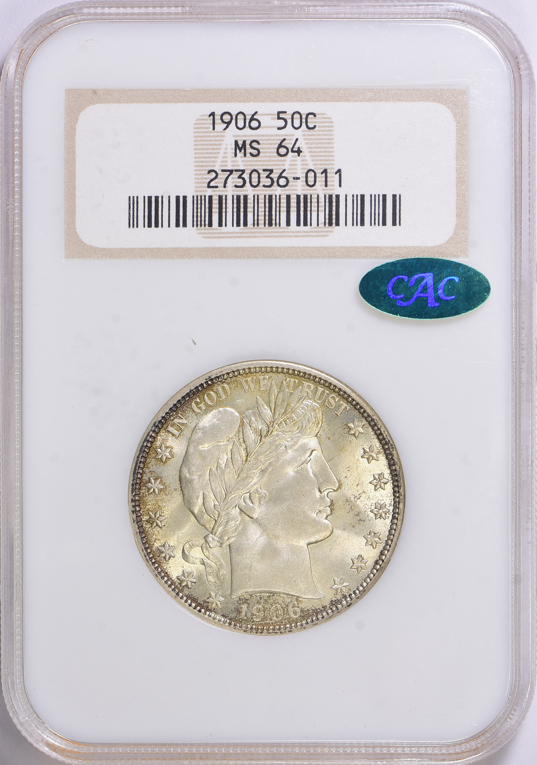 1906 Barber Half Dollar NGC MS-64 (CAC Green) OH (Item 1779742) | GreatCollections Coin Auctions