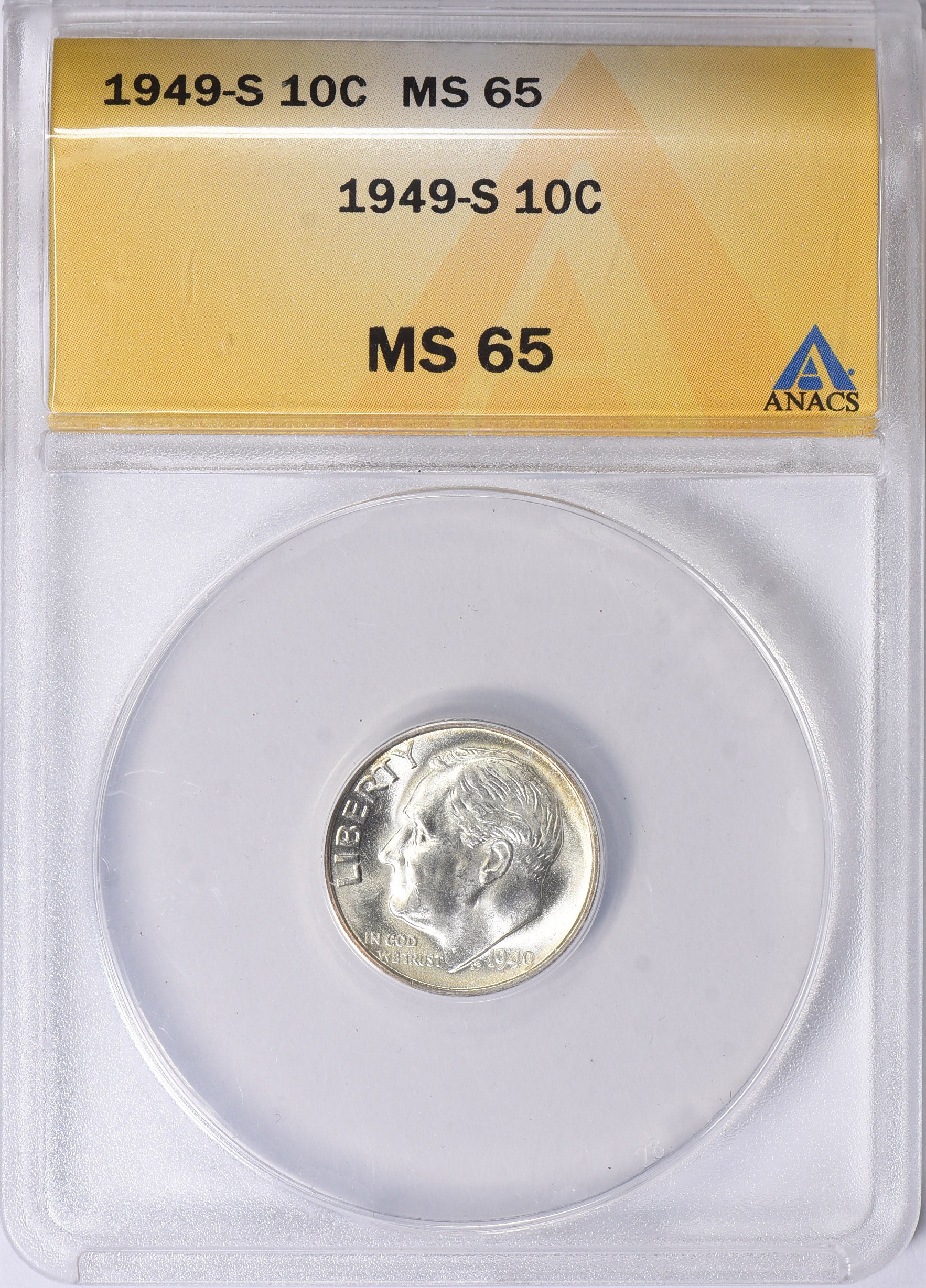 1949-S Roosevelt Dime ANACS MS-65 (Item 1779757) | GreatCollections ...